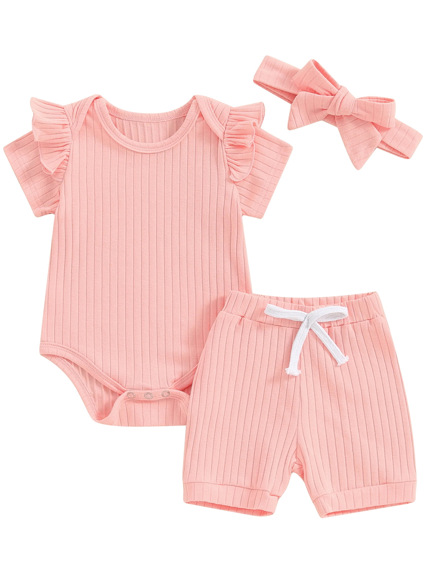 Mevireiy Baby Girl Summer Outfits Ribbed Knite Short Sleeve Romper ...