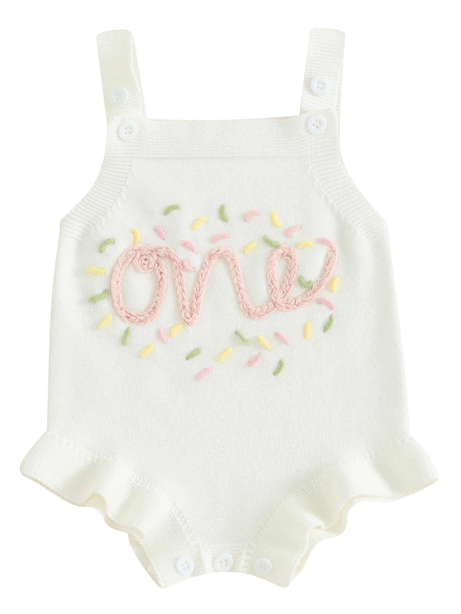 Mevireiy Baby Girls Birthday Knit Romper Sleeveless Halter Ruffle Button Onesie Bodysuit, White ...