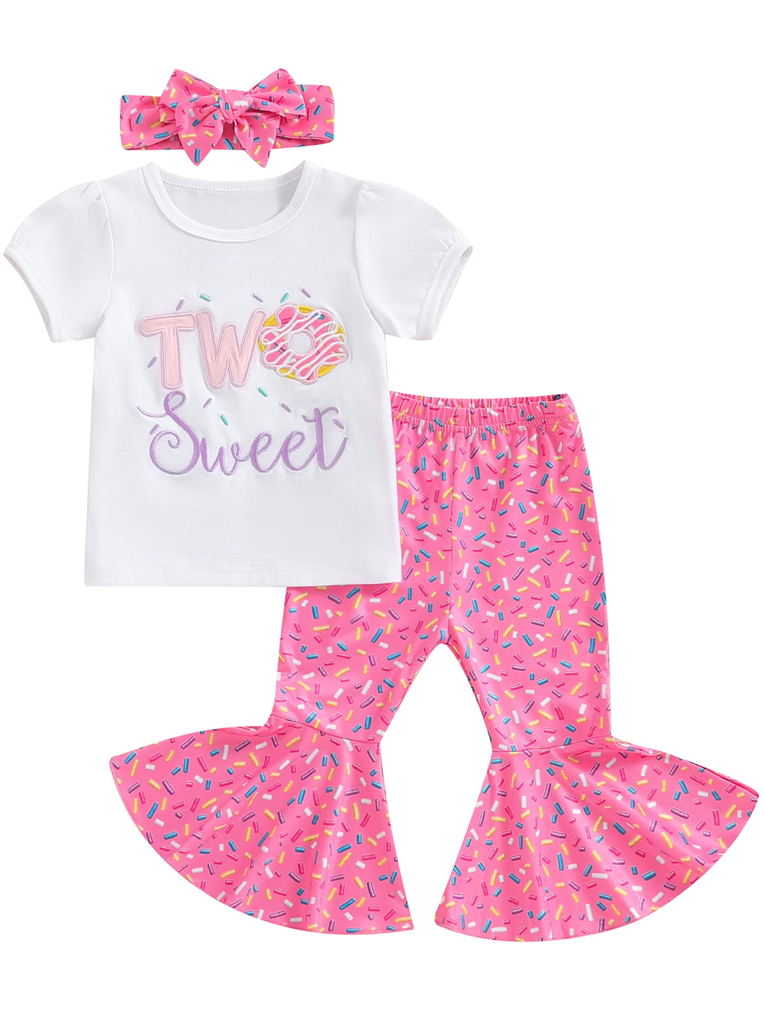 Mevireiy Baby Girls Birthday Outfits Donut Print Elastic Flared Pants T ...
