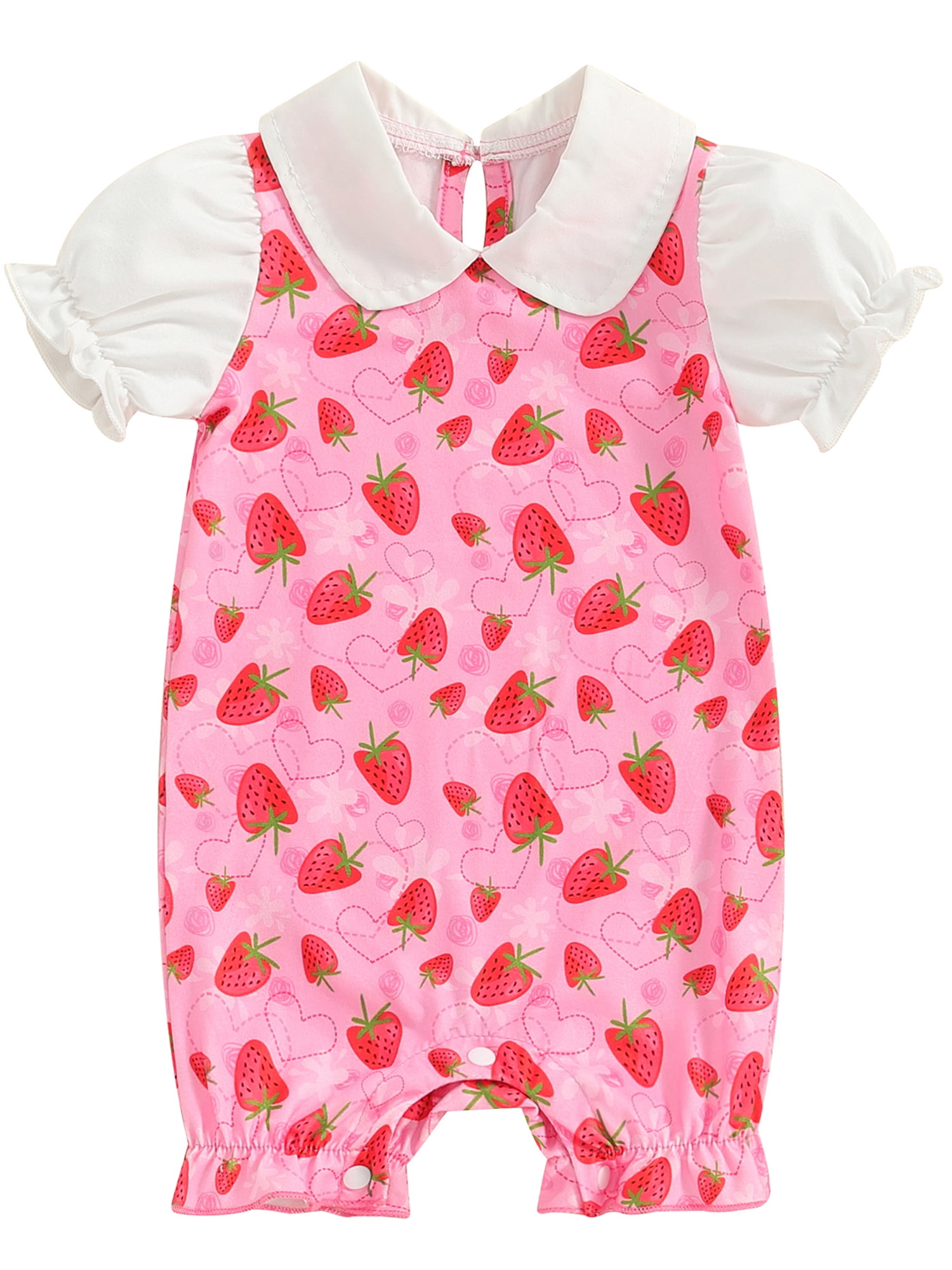Mevireiy Baby Girls Doll Collar Puff Sleeve Jumpsuit Strawberry Cherry ...
