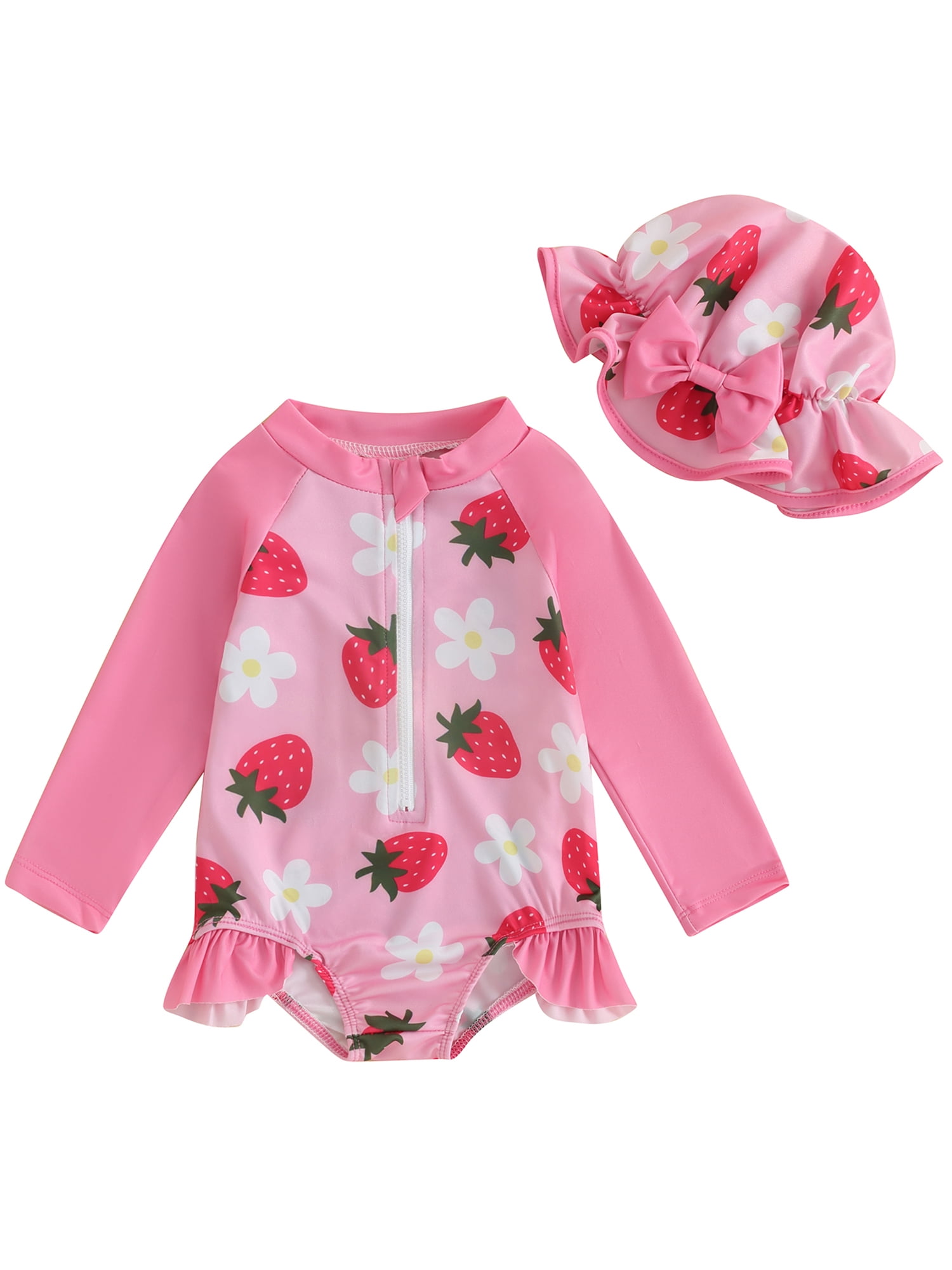 Mevireiy Baby Girls Long Sleeve Zipper Rash Guard Strawberry Sun Protection Bathing Suit,Pink,3 ...