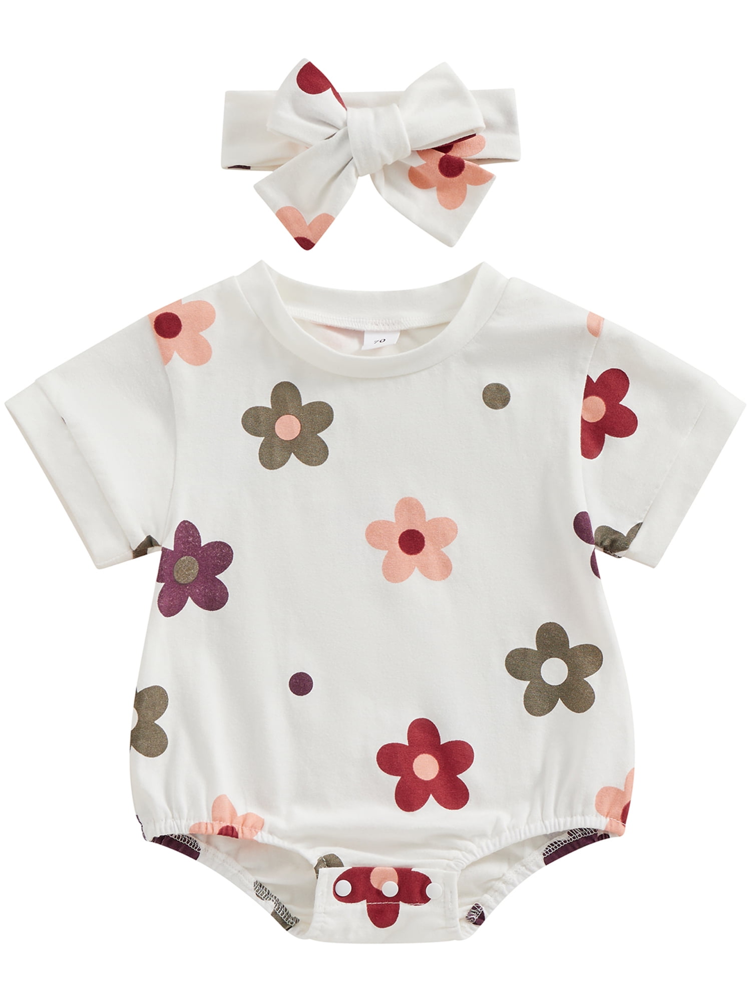 Mevireiy Baby Girls One Piece Romper Floral Print Short Sleeve Onesie Bodysuit Outfits,White,12 ...