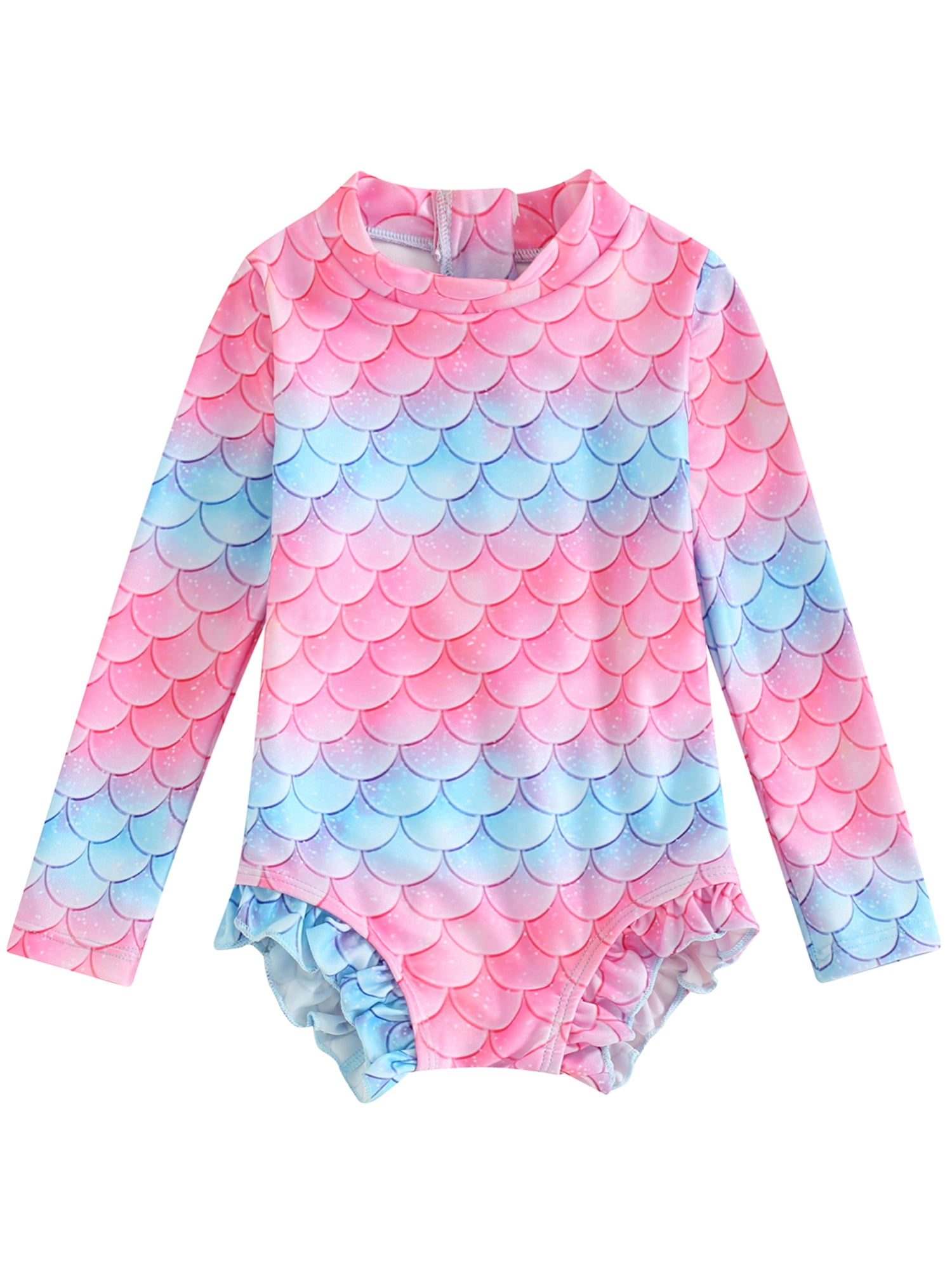 Mevireiy Baby Girls One Piece Swimsuit Long Sleeve Zipper Rash Guard Beach Wear Sunsuit ...