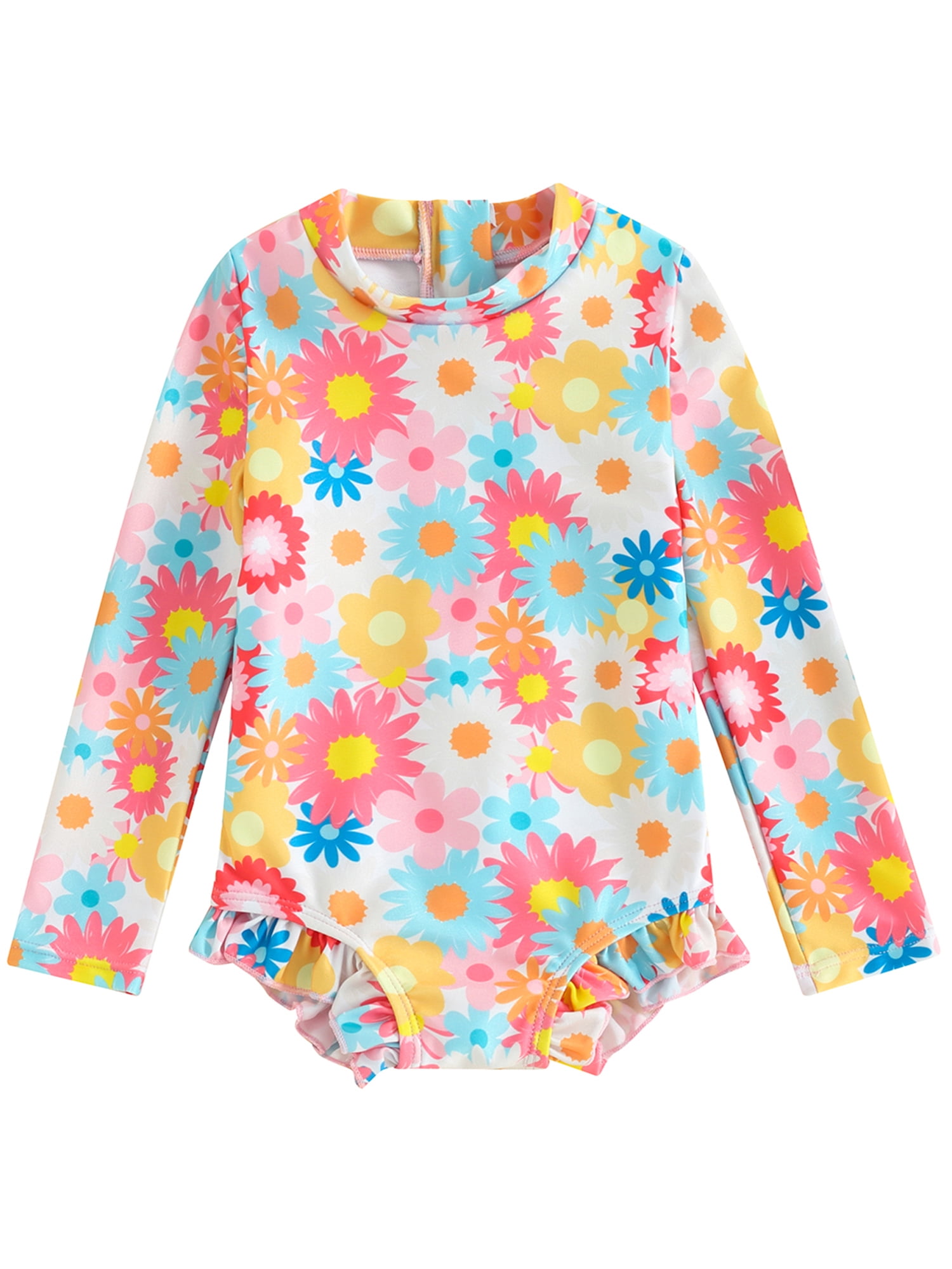Mevireiy Baby Girls One Piece Swimsuit Long Sleeve Zipper Rash Guard Beach Wear Sunsuit ...