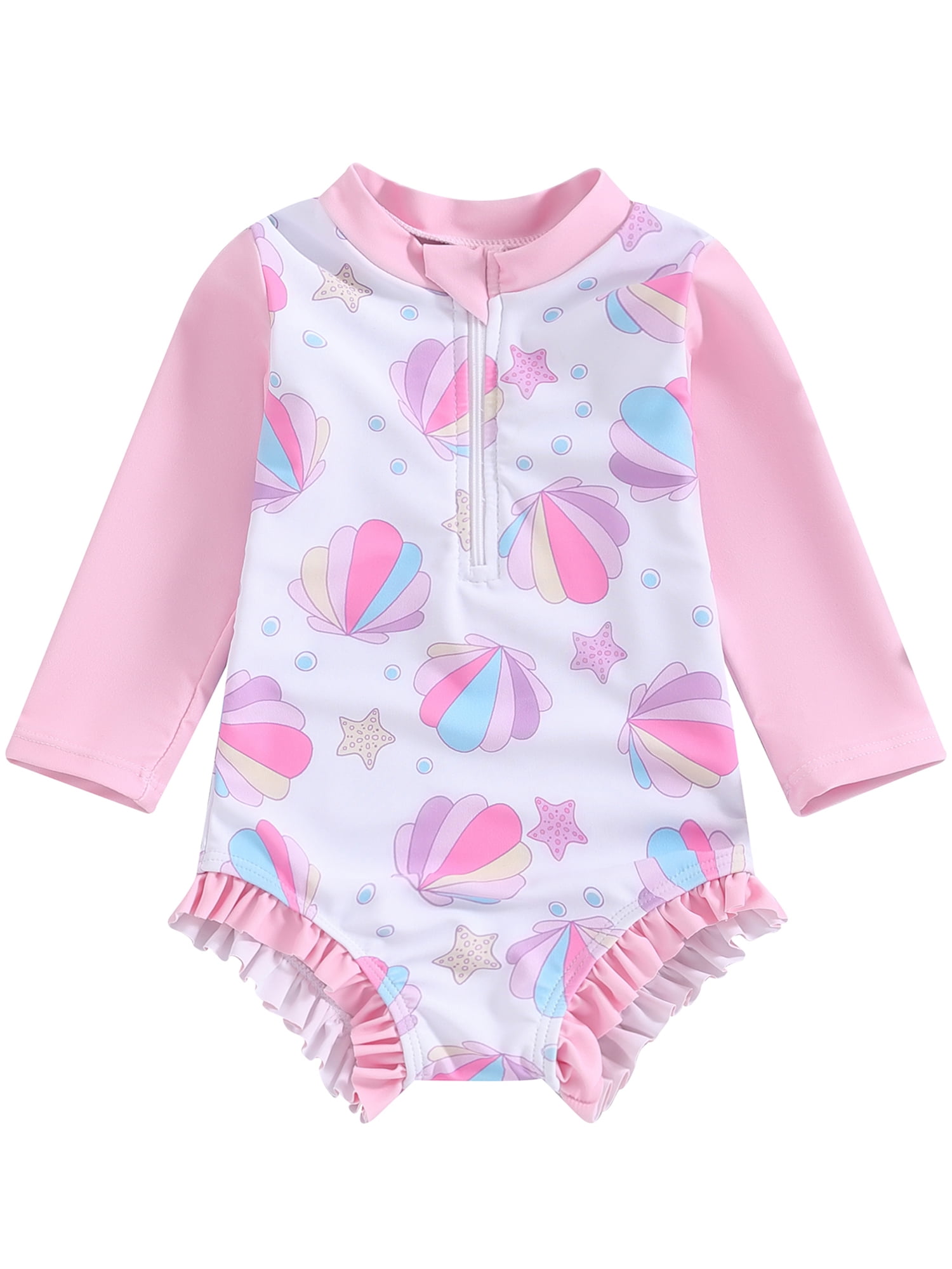 Mevireiy Baby Girls One Piece Swimsuit Long Sleeve Zipper Rash Guard Beach Wear Sunsuit ...