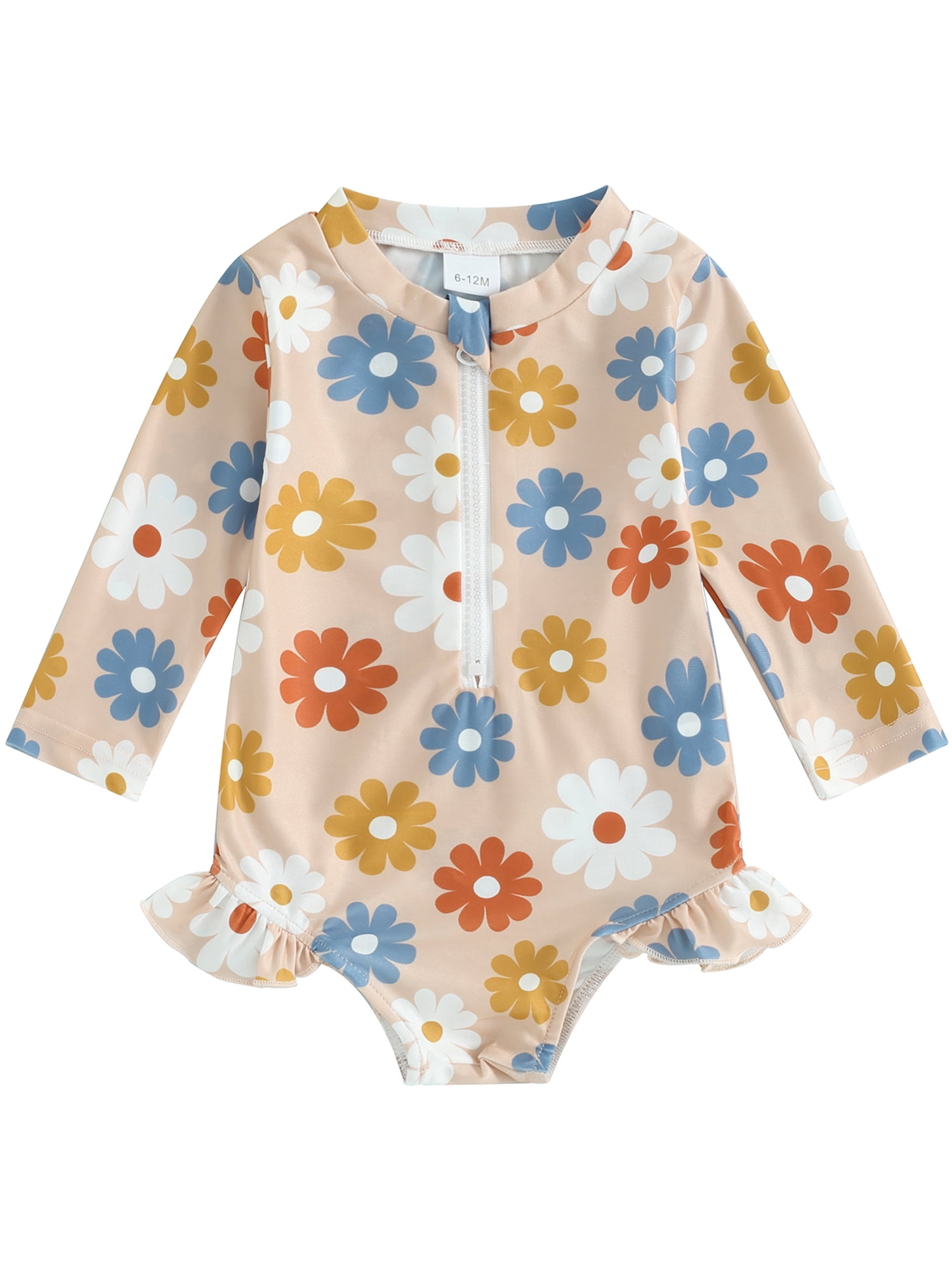 Mevireiy Baby Girls One Piece Swimsuit Long Sleeve Zipper Rash Guard Beach Wear Sunsuit ...
