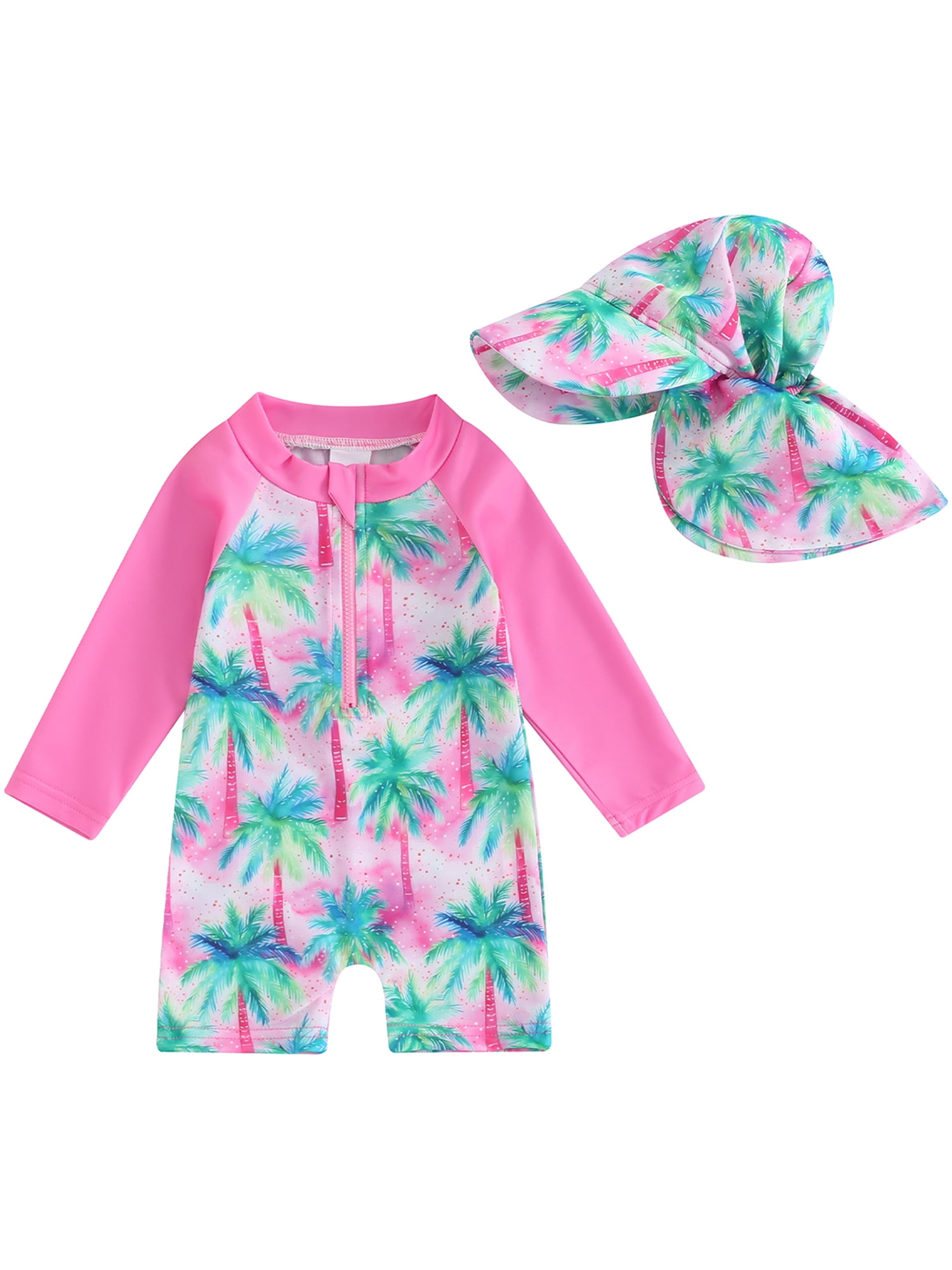 Mevireiy Baby Girls Rash Guard Swimsuit Shell Print Long Sleeve Zipper Bathing Suit Hat, Green ...