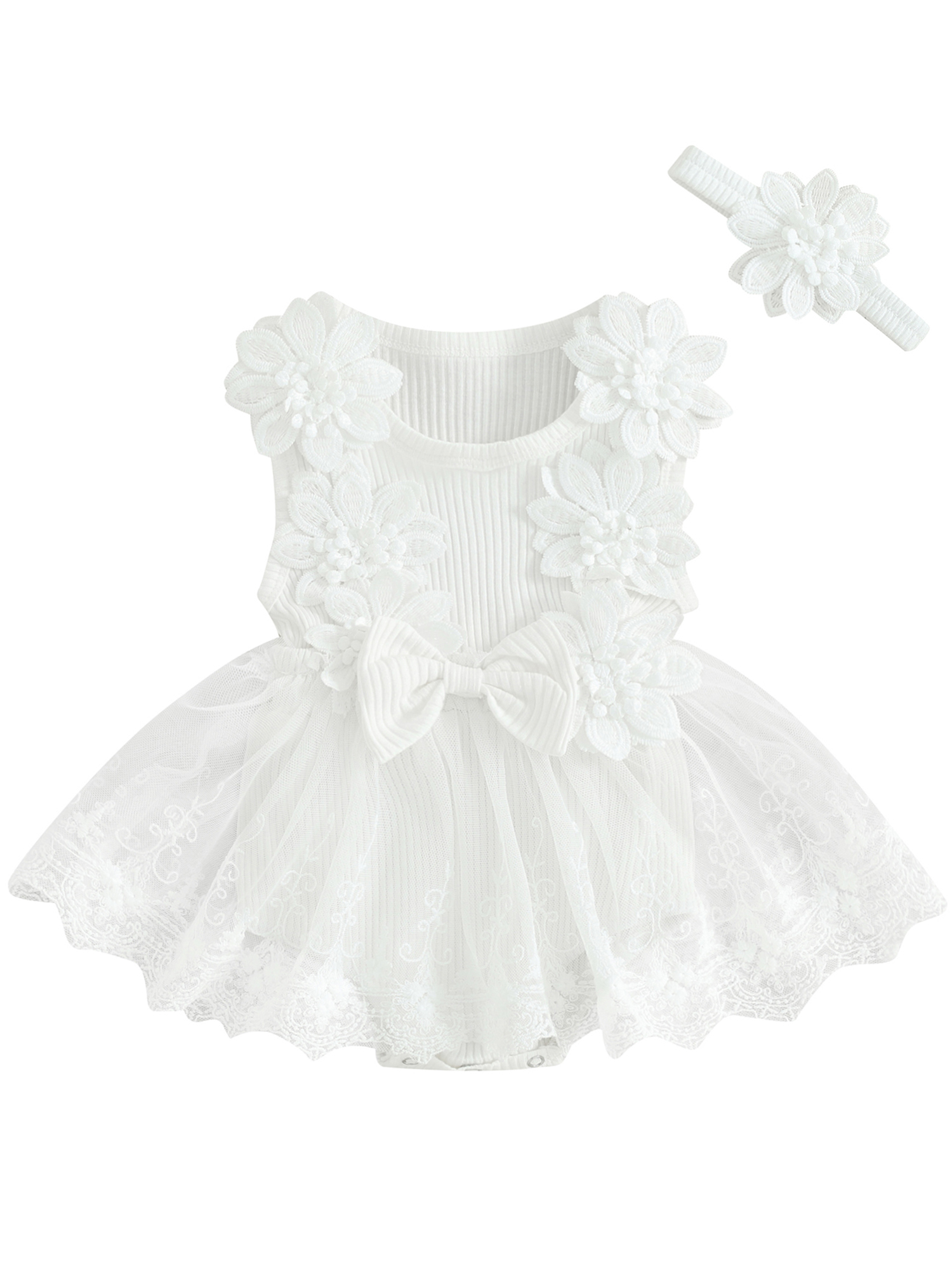 Mevireiy Baby Girls Ribbed Knit Romper Dress Strawberry Floral Print Skirt Hem Bodysuit, White ...