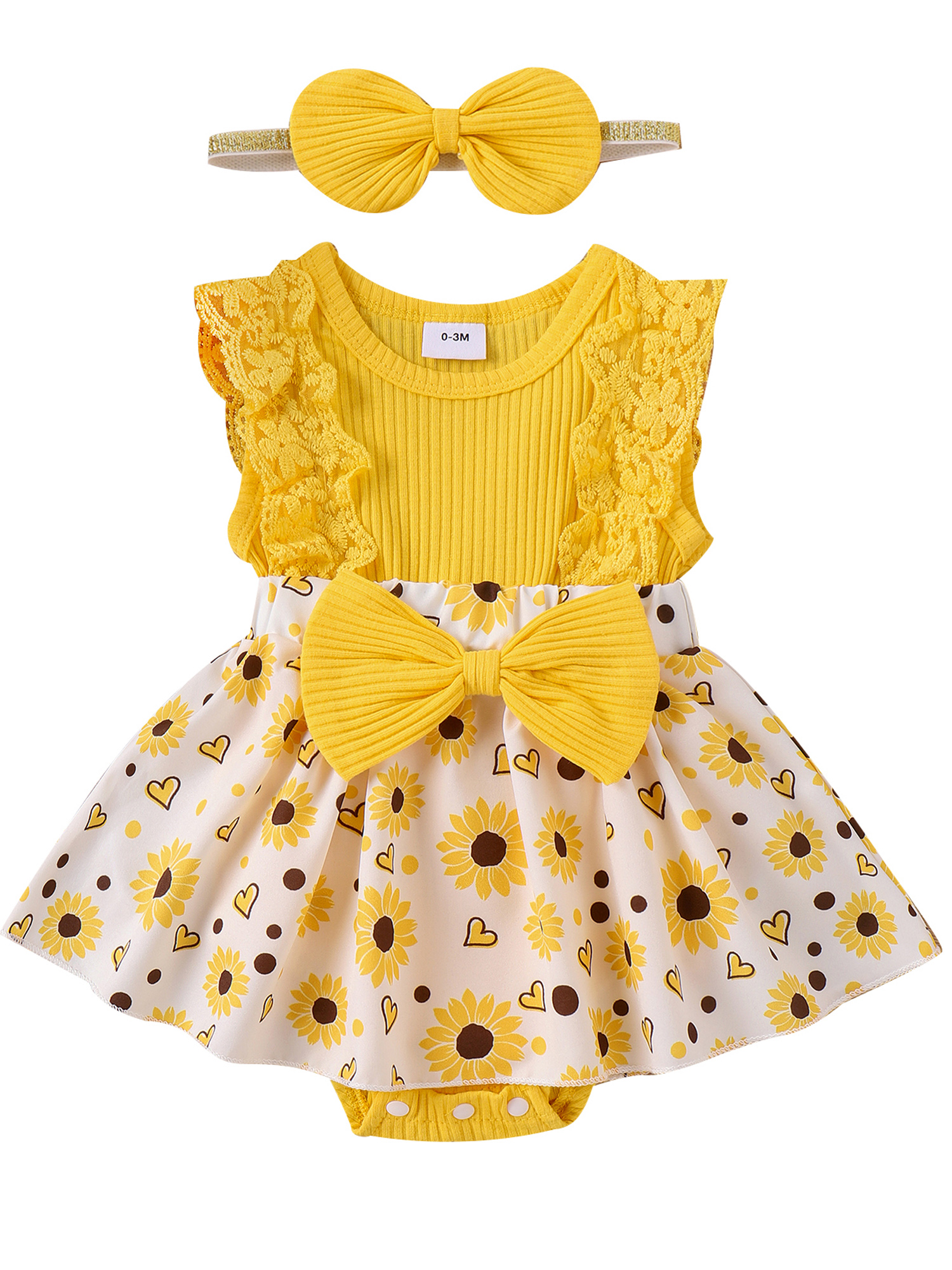 Mevireiy Baby Girls Ribbed Knit Romper Dress Strawberry Floral Print Skirt Hem Bodysuit, Yellow ...