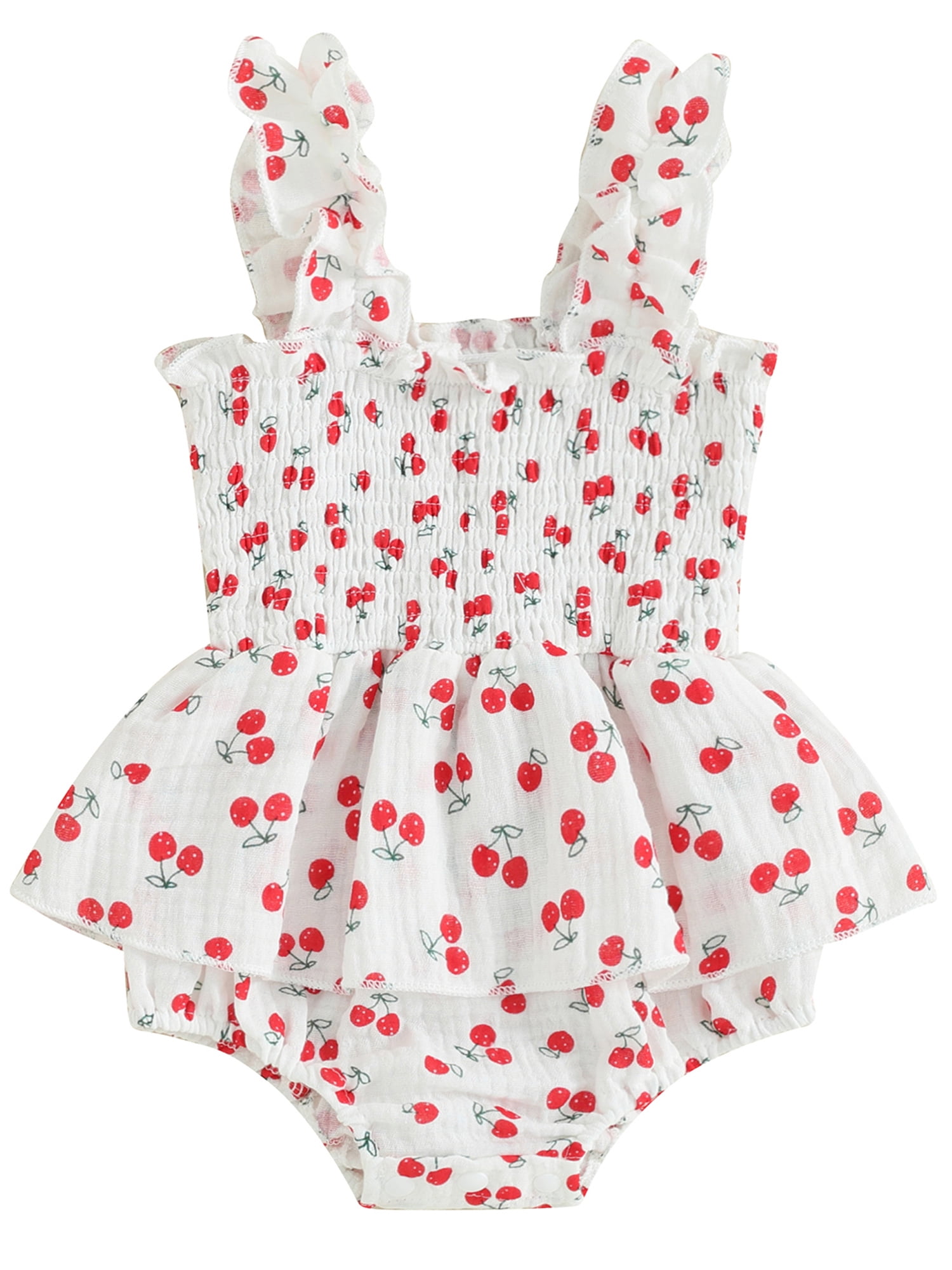 Mevireiy Baby Girls Sleeveless Halter Romper Dress Cherry Print Onesie Bodysuit Outfits,White,3 ...