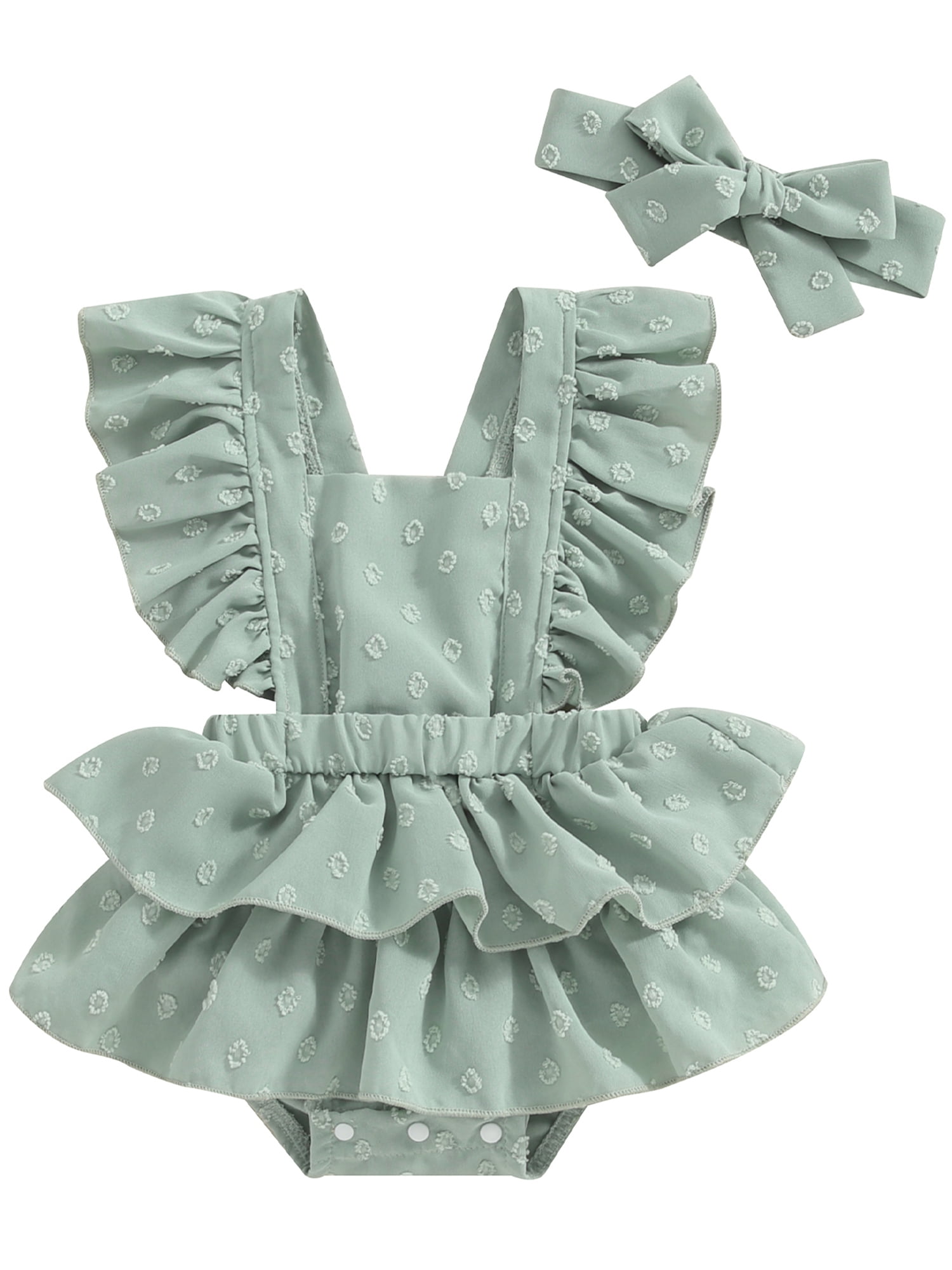 Mevireiy Baby Girls Smocked Romper Dress Vintage Bubble Onesie Long Sleeve Bodysuit, Green, 12 ...