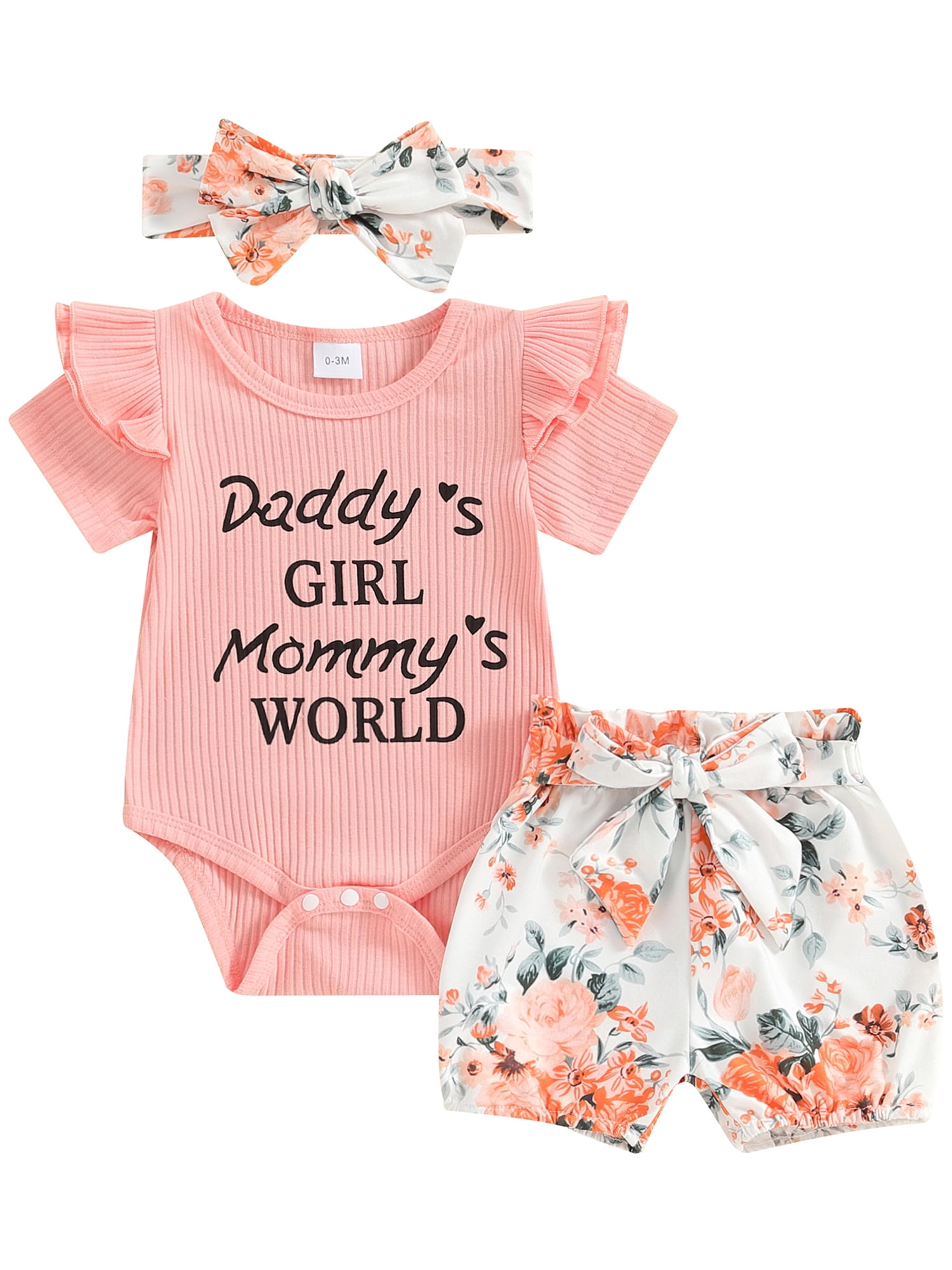 Mevireiy Daddys Girl Mommys World Ribbed Knit Romper Floral Print Bloomer Shorts Outfits, Pink ...