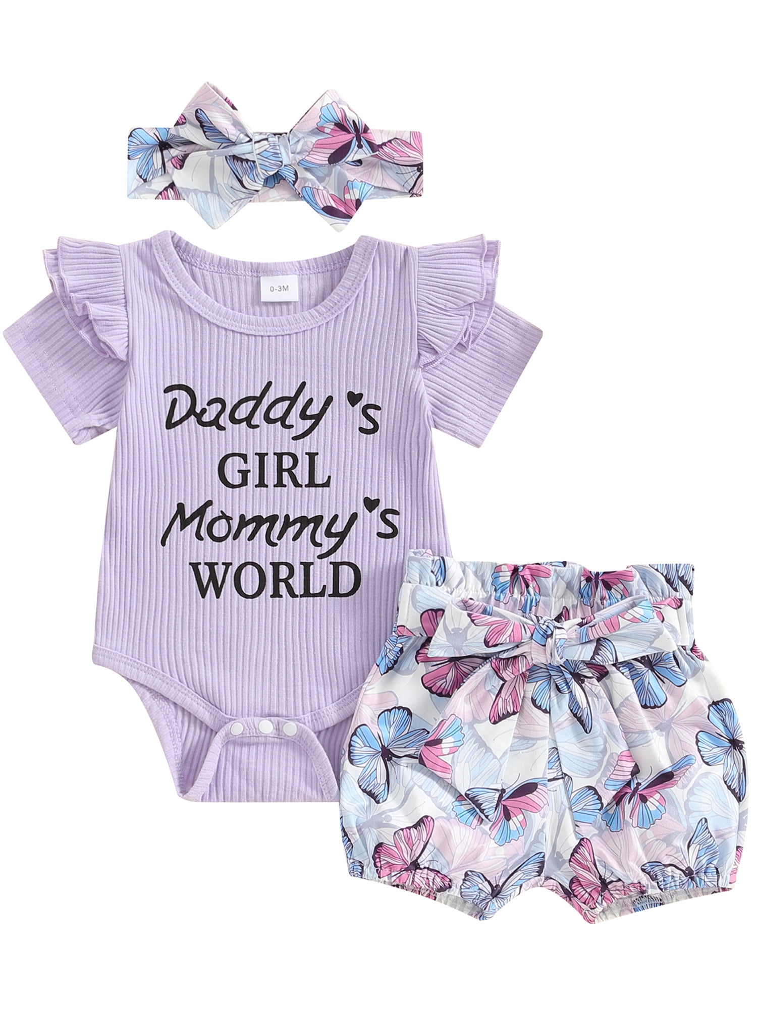 Mevireiy Daddys Girl Mommys World Ribbed Knit Romper Floral Print Bloomer Shorts Outfits, Purple ...