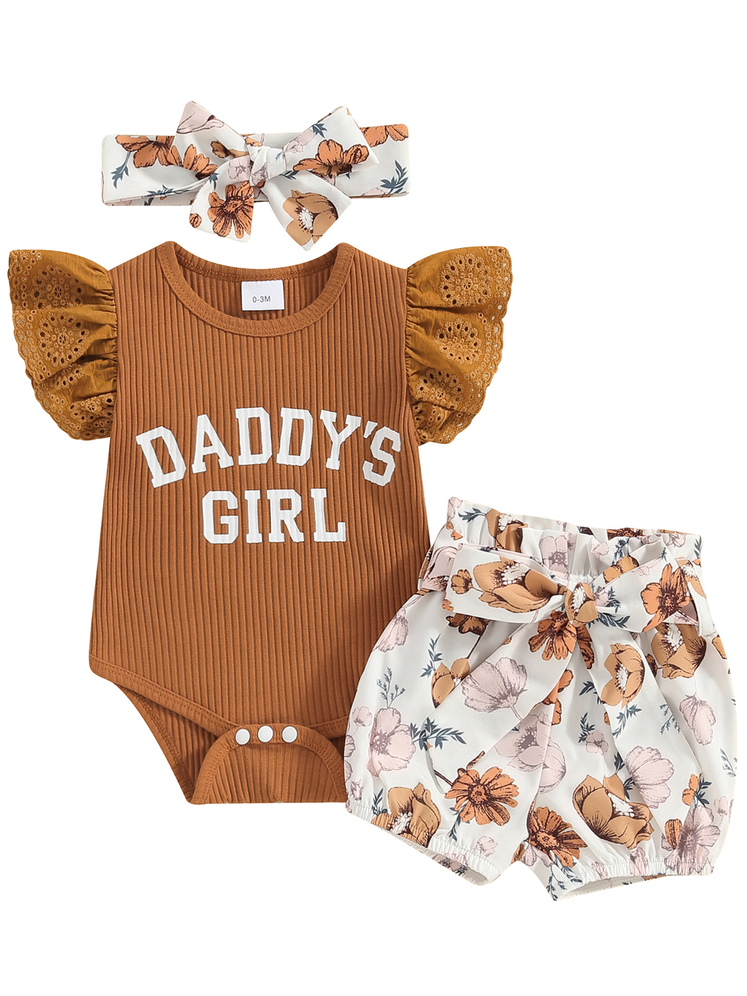 Mevireiy Daddys Girl Ribbed Knit Lace Trim Romper High Waist Floral ...