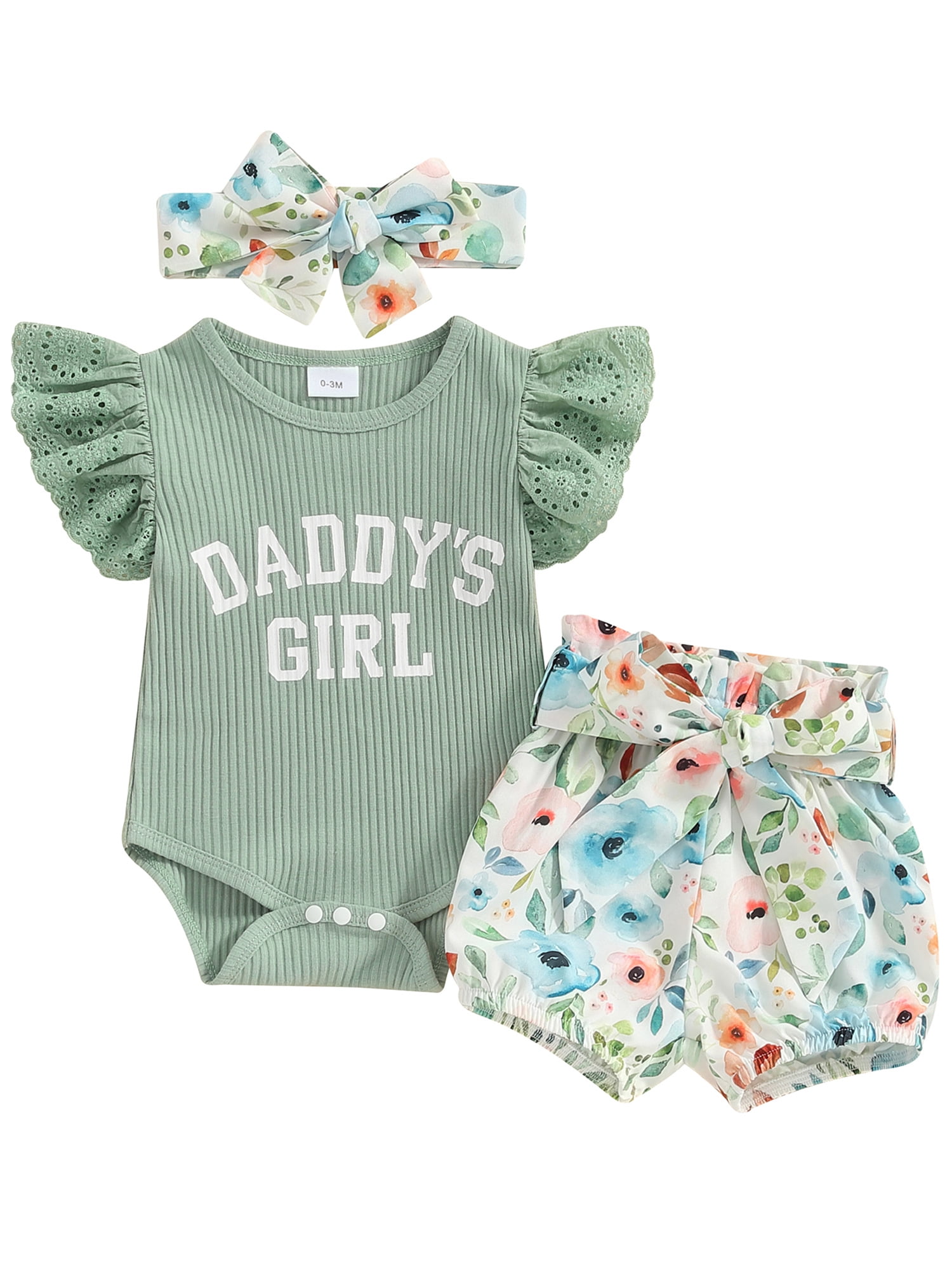 Mevireiy Daddys Girl Ribbed Knit Lace Trim Romper High Waist Floral ...