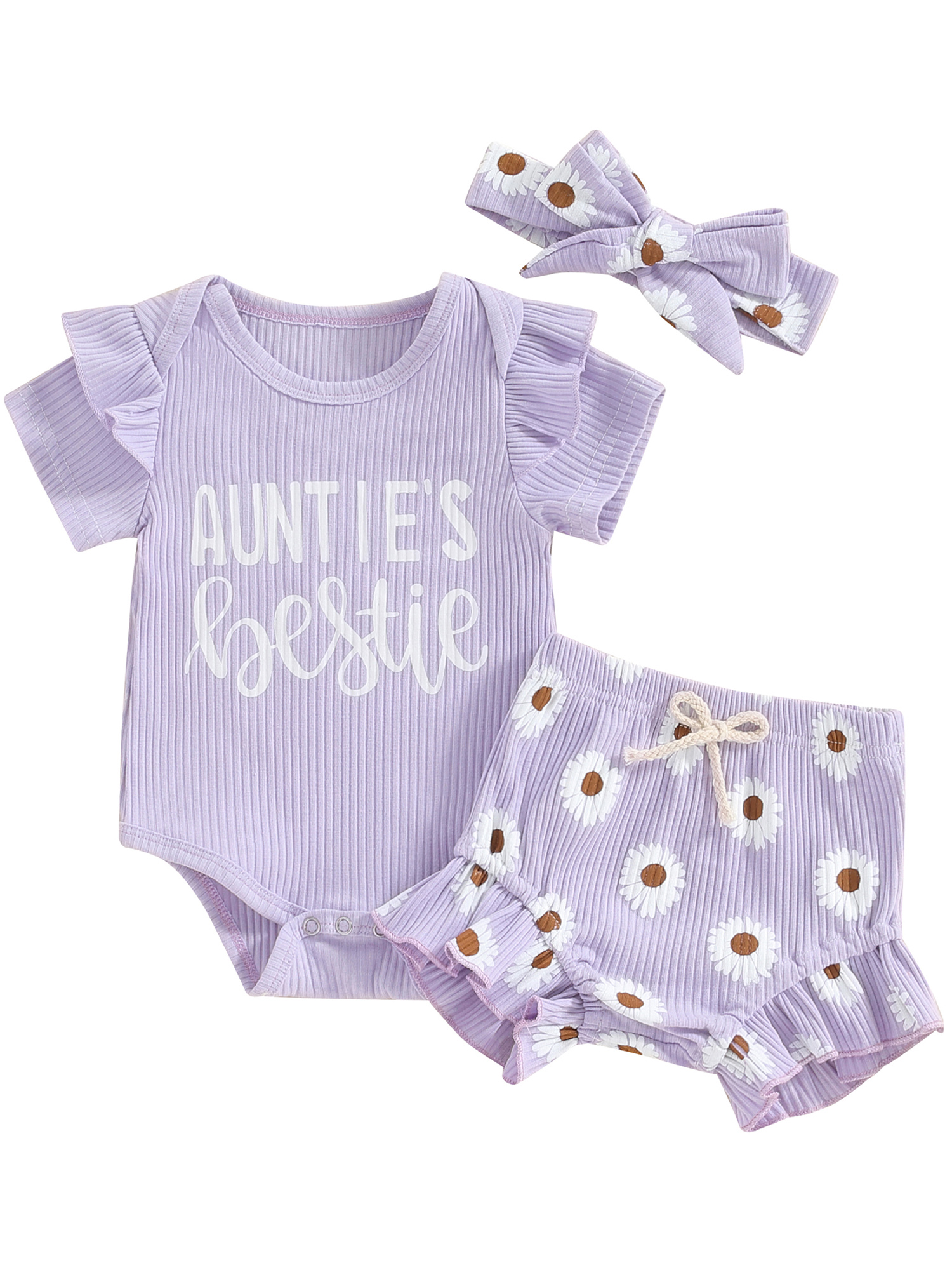 Mevireiy Daddys Girl Ribbed Knit Romper Tops Daisy Floral Print Elastic ...