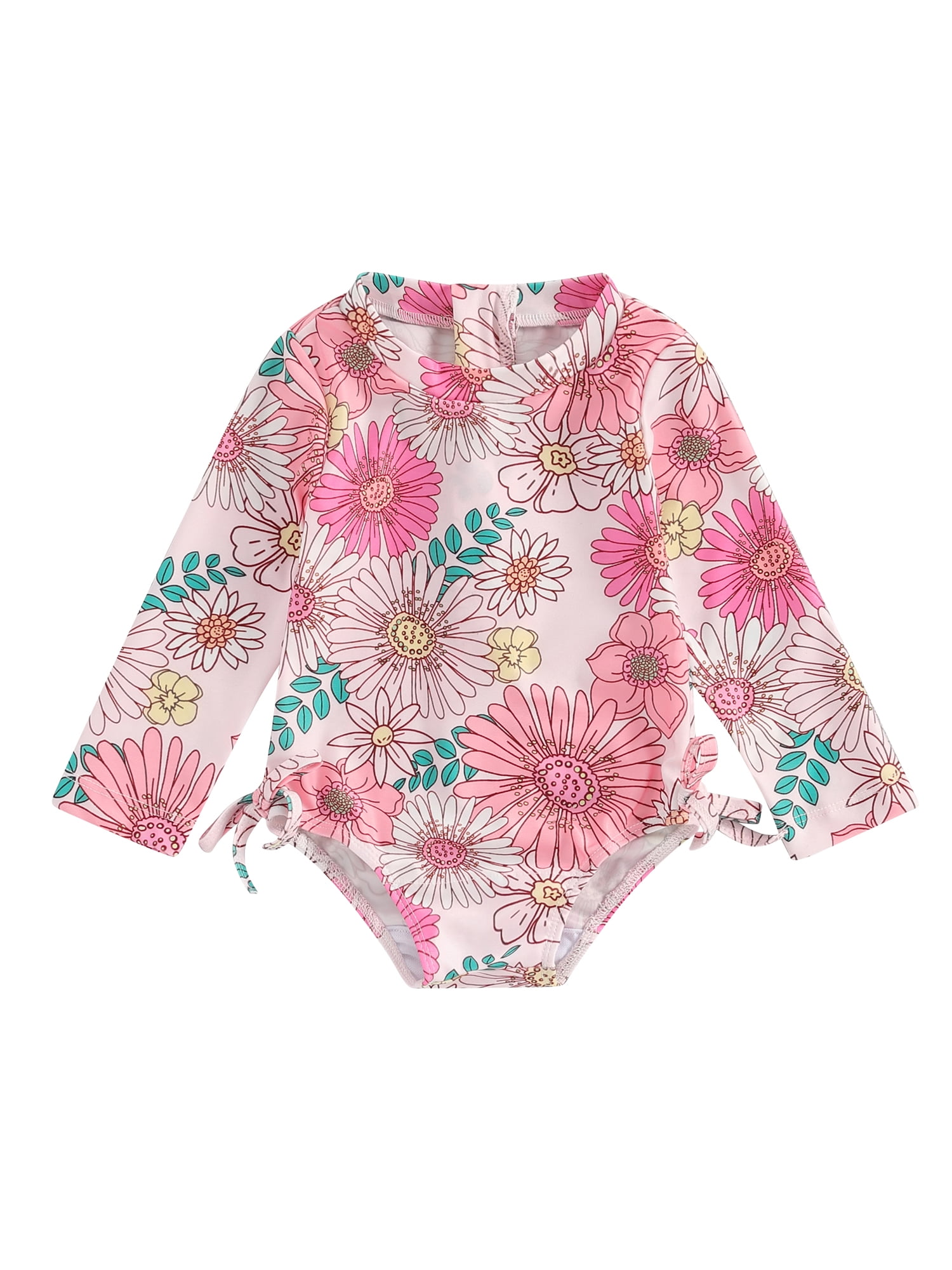 Mevireiy Infant Baby Girls Rash Guard Swimsuit Floral Long Sleeve Zipper Bathing Suit Sun ...