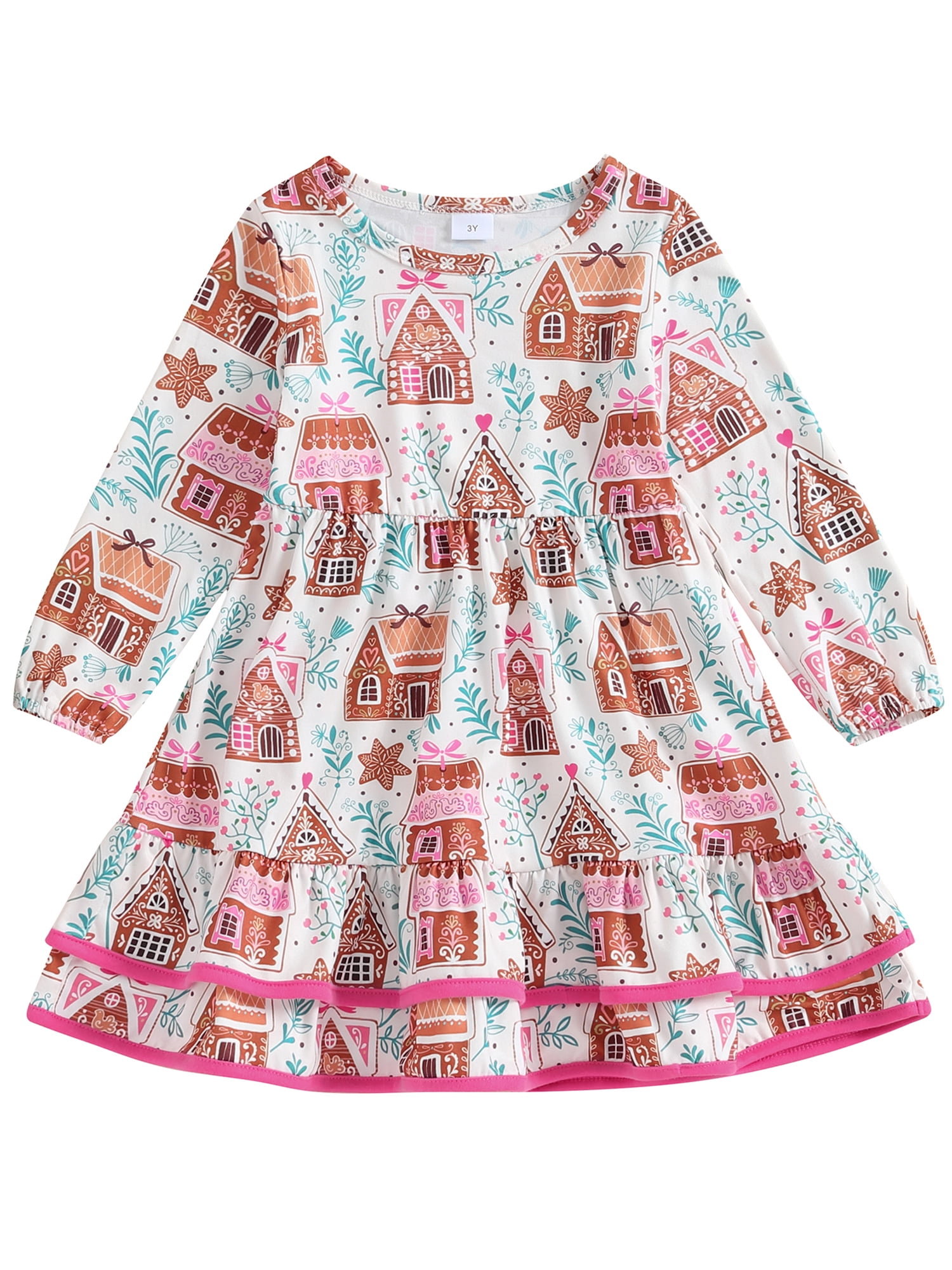 Mevireiy Little Girl Casual Dress Floral Print Long Sleeve Layered ...