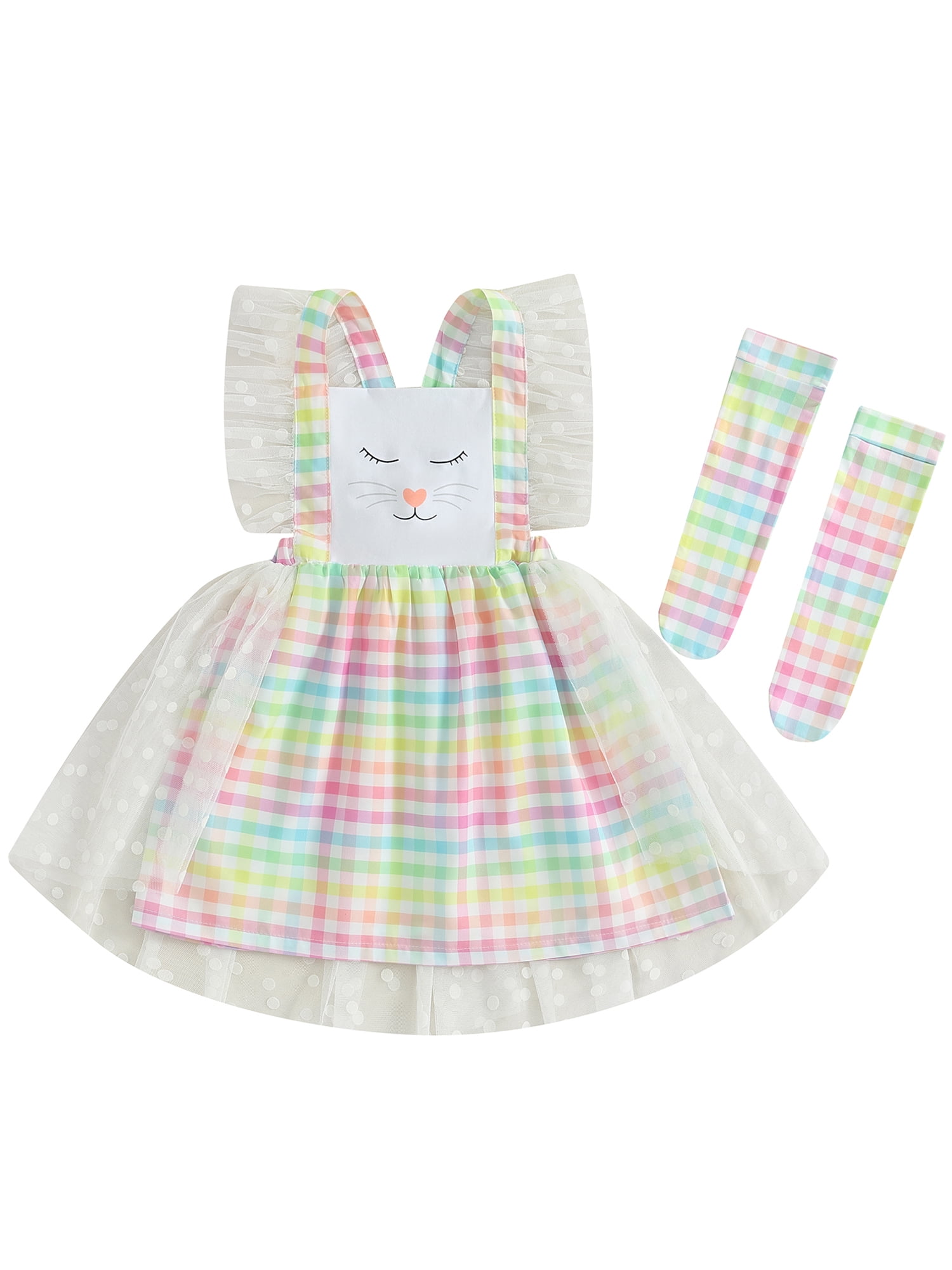 Mevireiy Little Girl Easter Tulle Bunny Dress Plaid Mesh Patchwork ...
