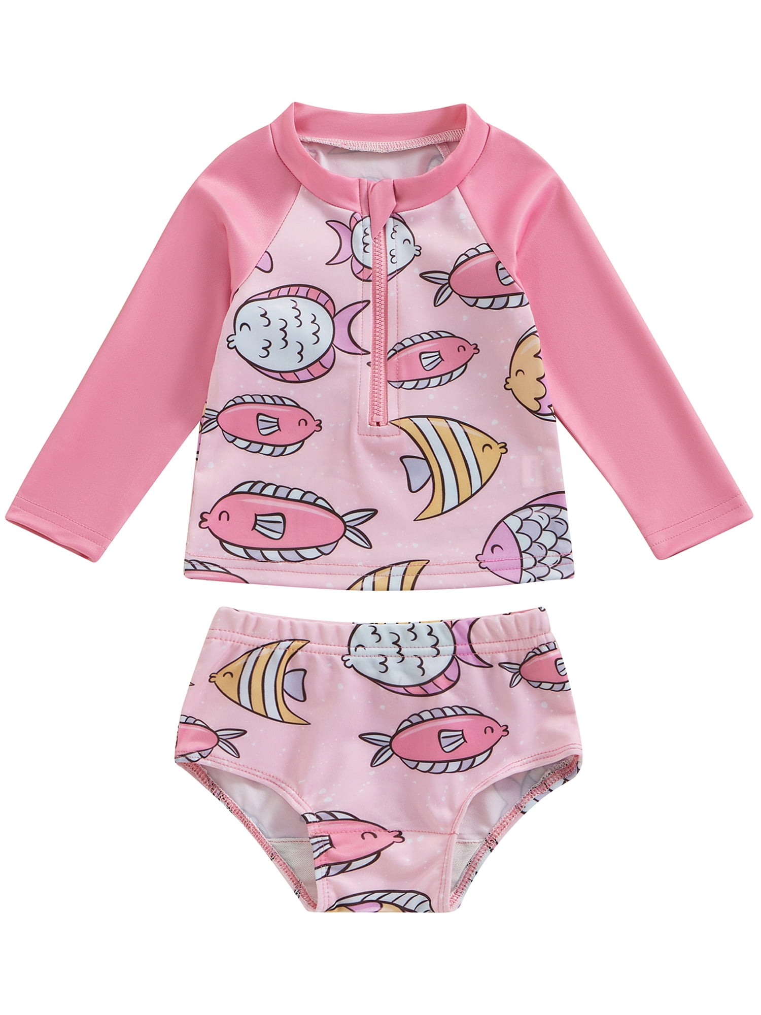Mevireiy Little Girl Rash Guard Swimsuit Shell Print Zipper Pullover Tops Bottoms Shorts, Pink ...