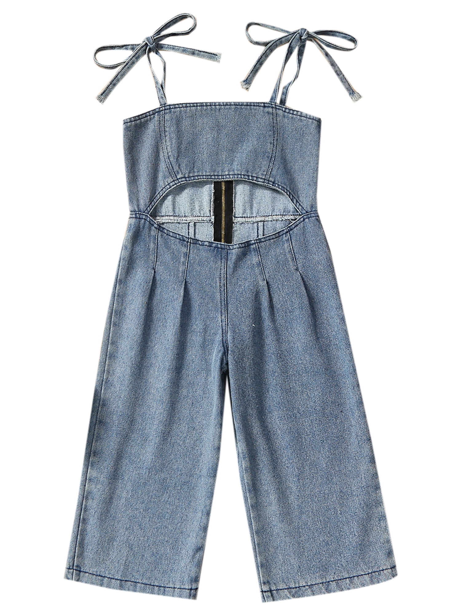 Mevireiy Little Girls Denim Overalls Sleeveless Tie Up Jumpsuit Halter ...