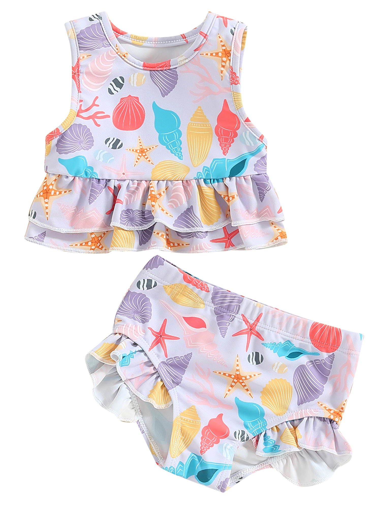 Mevireiy Little Girls Dinosaur Swimsuit Set, Round Neck Layered Ruffled ...