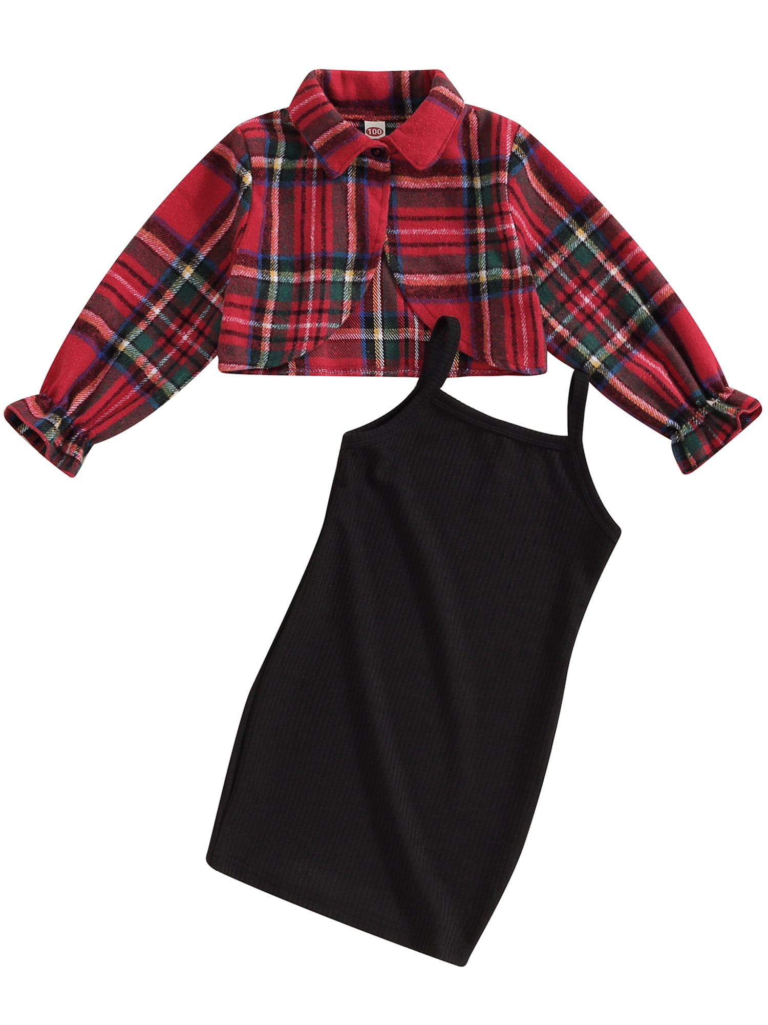Mevireiy Little Girls Dresses Red Plaid Crop Coat Halter Sleeveless ...