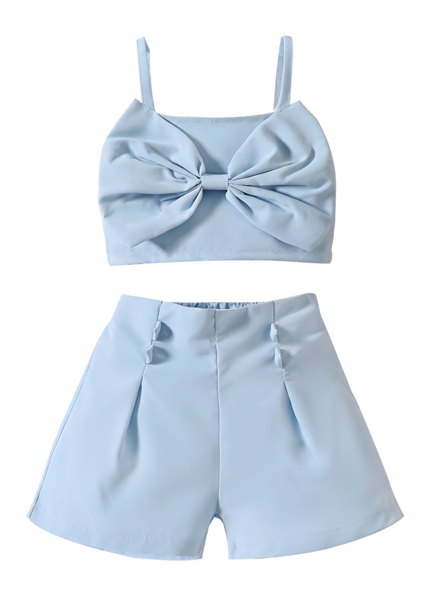 Mevireiy Little Girls Outfits Big Bow Knot Halter Crop Tops Elastic ...