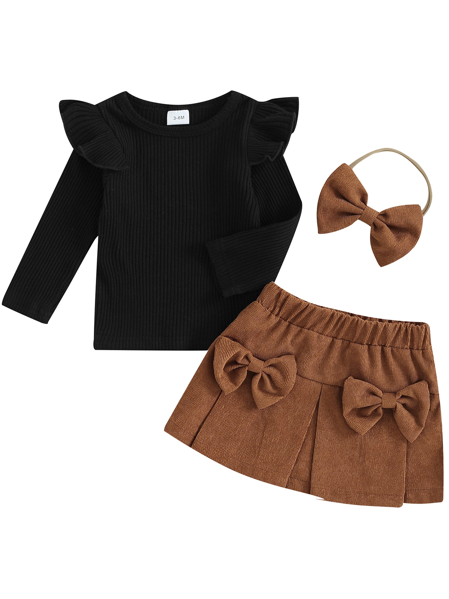 Mevireiy Little Girls Outfits Ruffle Ribbed Knit Pullover Tops Corduroy ...