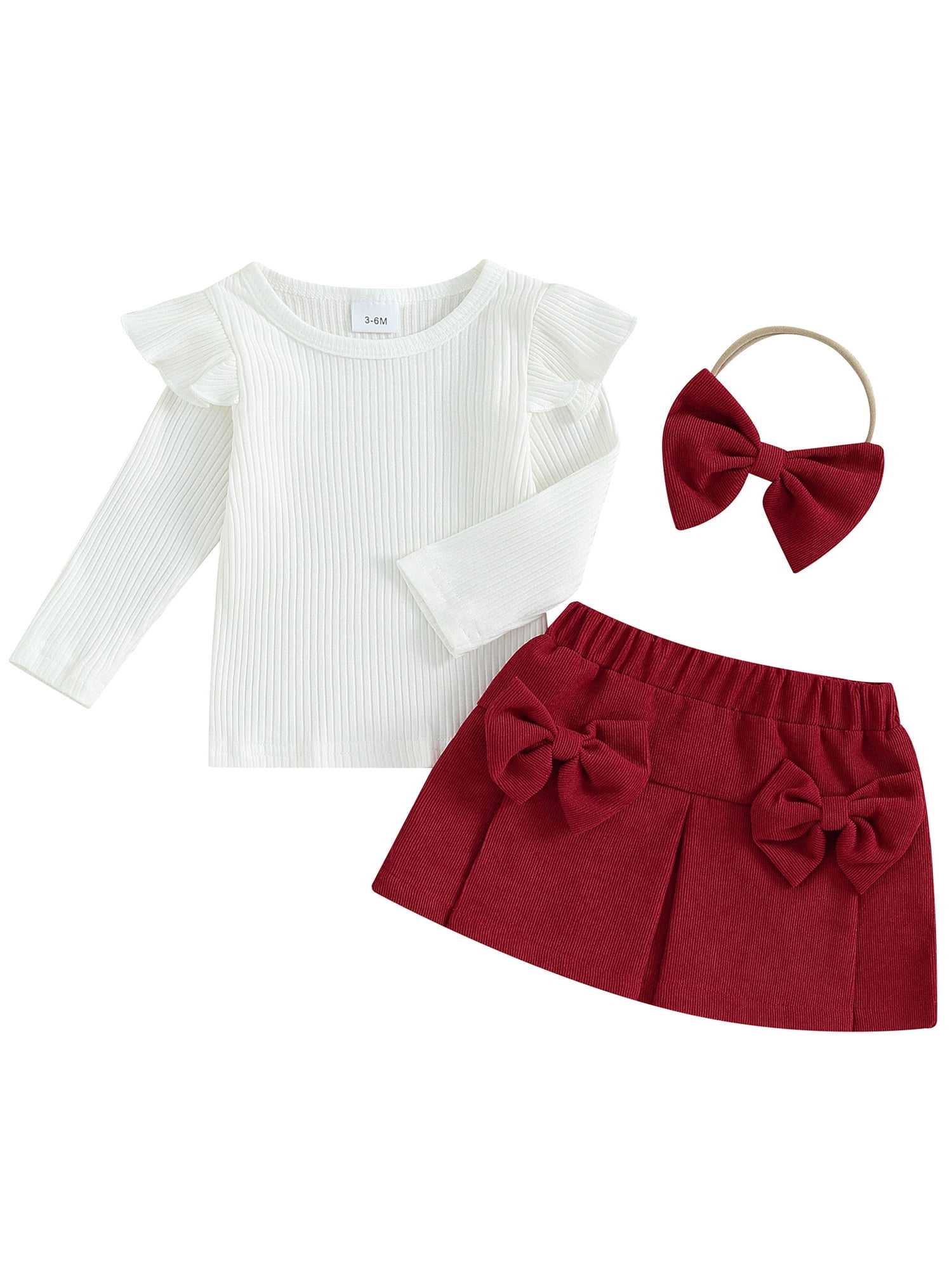 Mevireiy Little Girls Outfits Ruffle Ribbed Knit Pullover Tops Corduroy ...