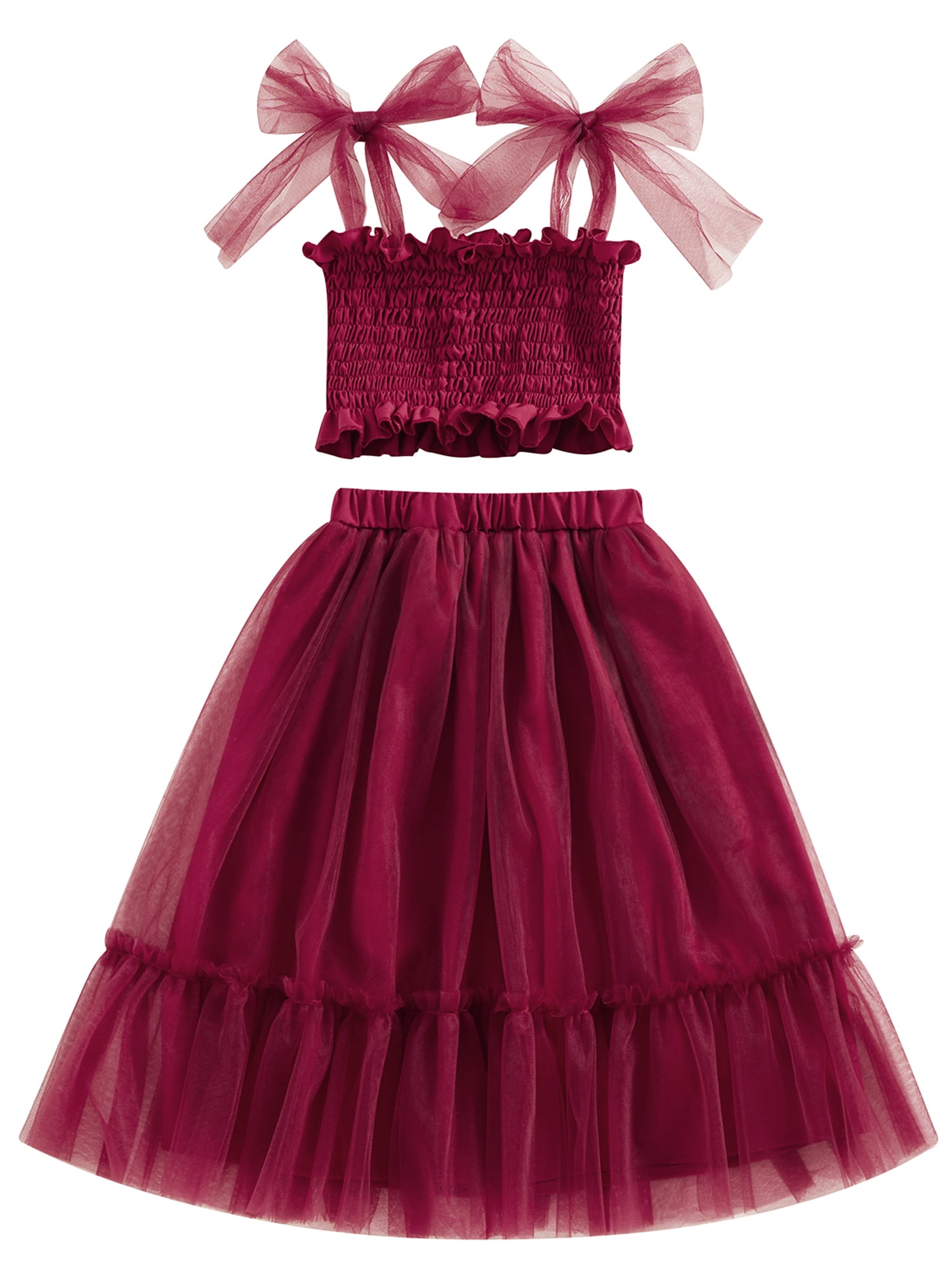Mevireiy Little Girls Ruched Halter Tie Up Crop Tops Elastic Waist ...