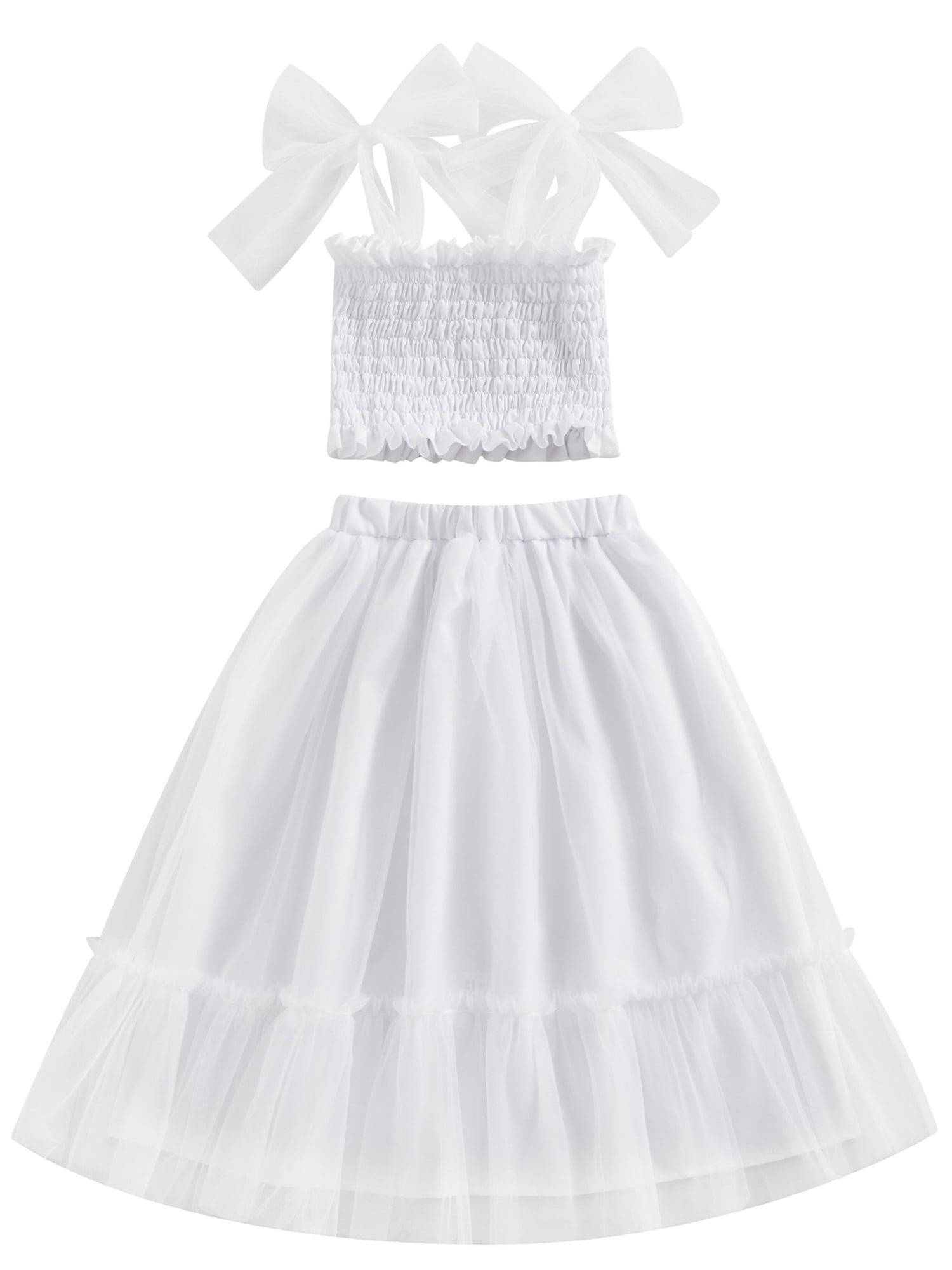 Mevireiy Little Girls Ruched Halter Tie Up Crop Tops Elastic Waist ...