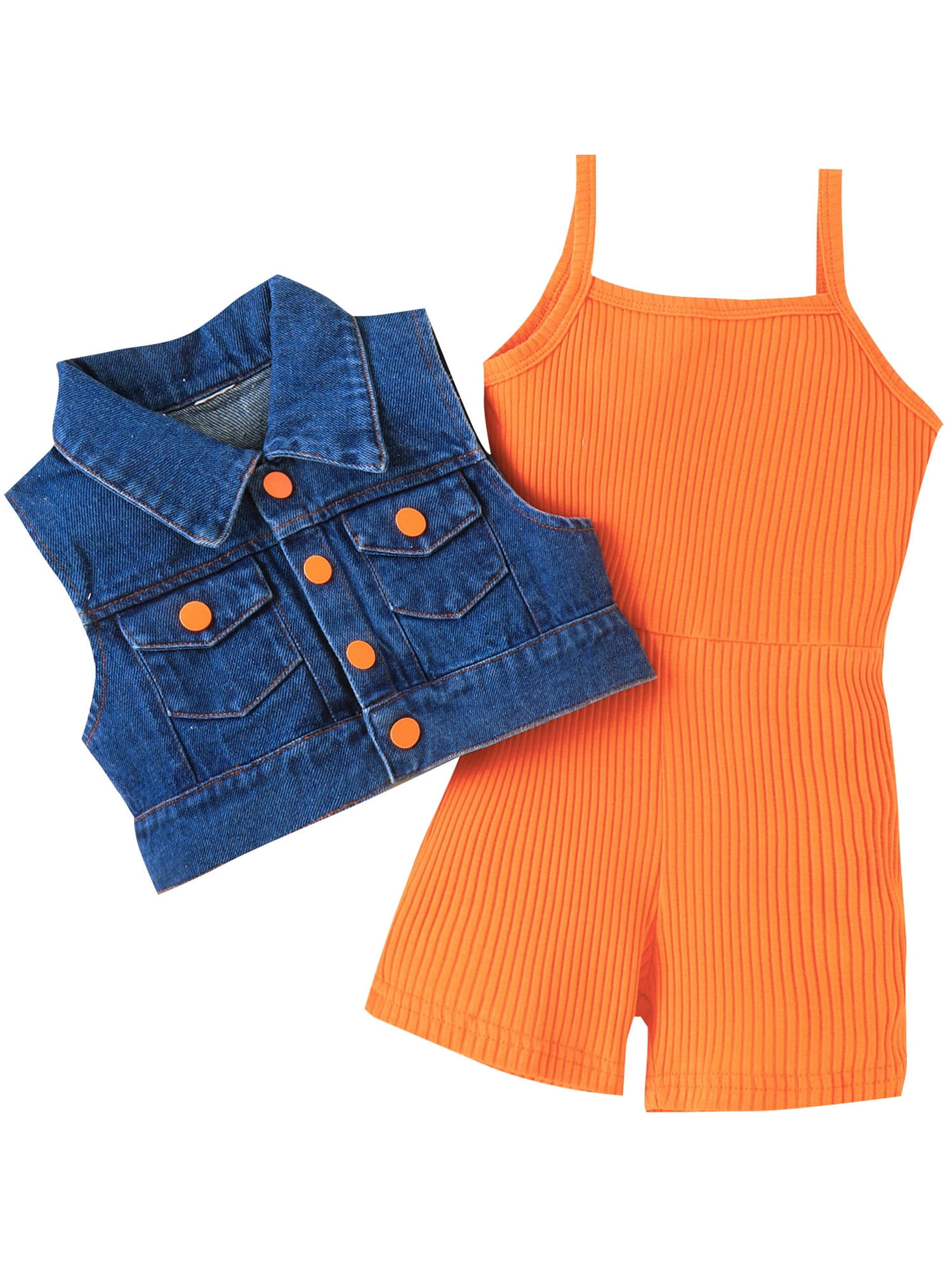 Mevireiy Little Girls Two Piece Outfits Halter Ribbed Knit Jumpsuit ...