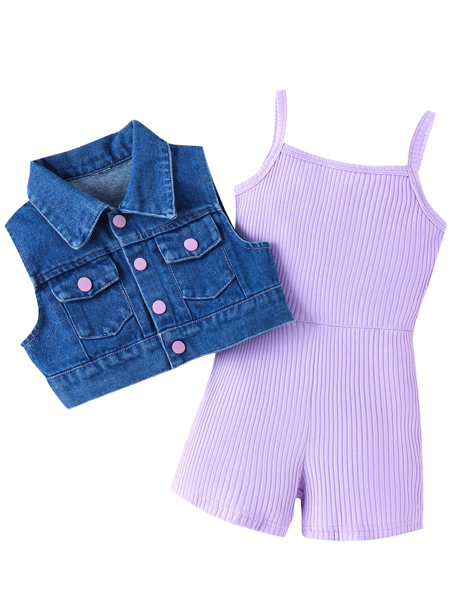 Mevireiy Little Girls Two Piece Outfits Halter Ribbed Knit Jumpsuit ...