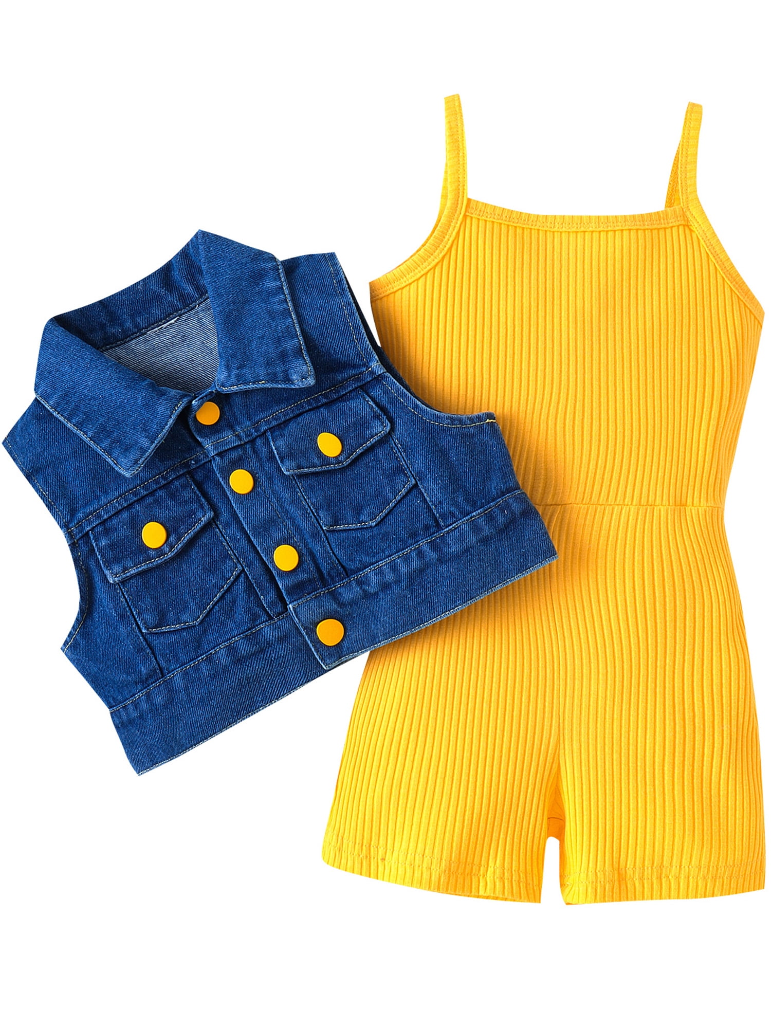 Mevireiy Little Girls Two Piece Outfits Halter Ribbed Knit Jumpsuit ...
