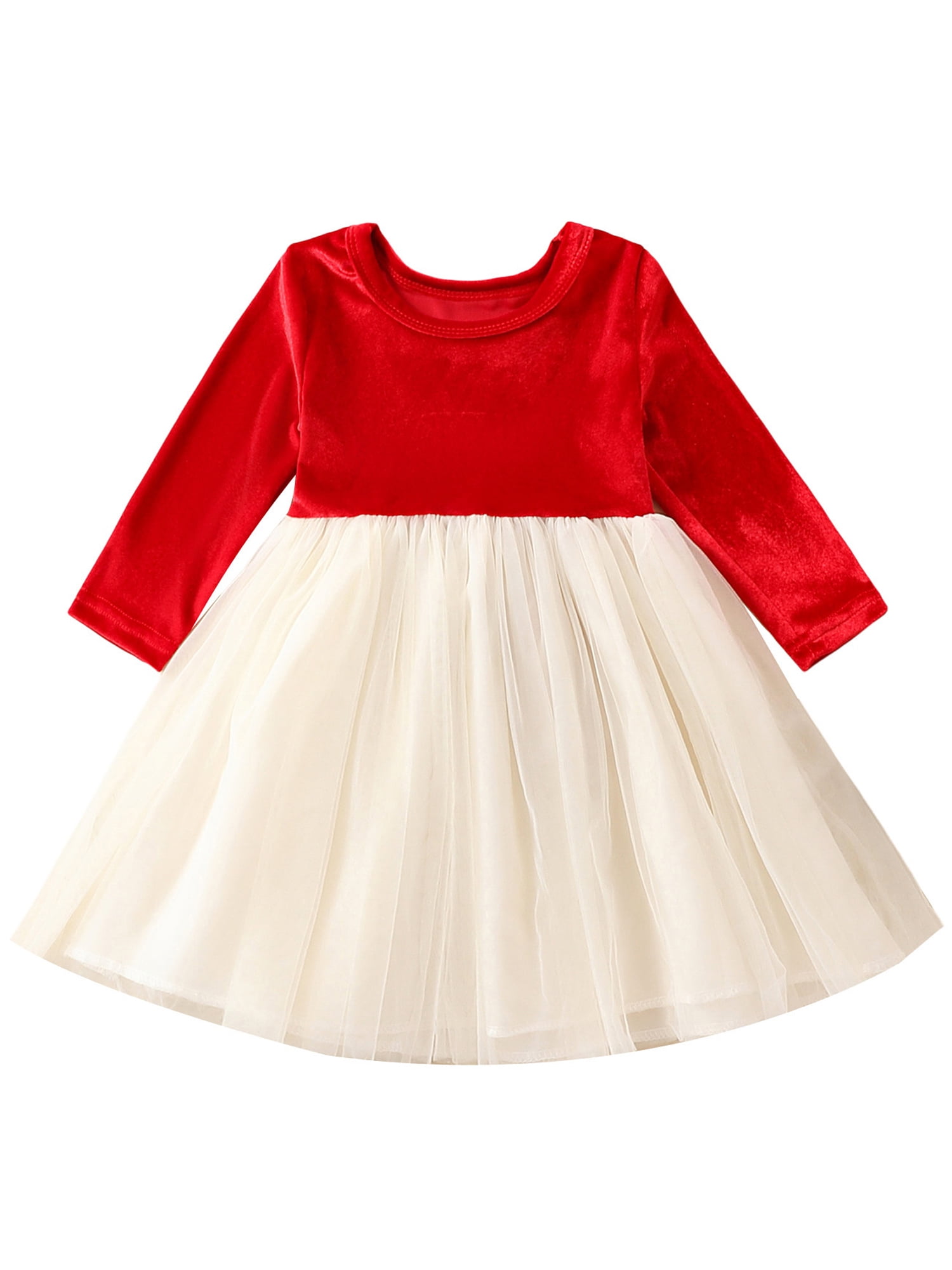 Mevireiy Little Girls Velvet Dress Long Sleeve Mesh Tulle Patchwork ...