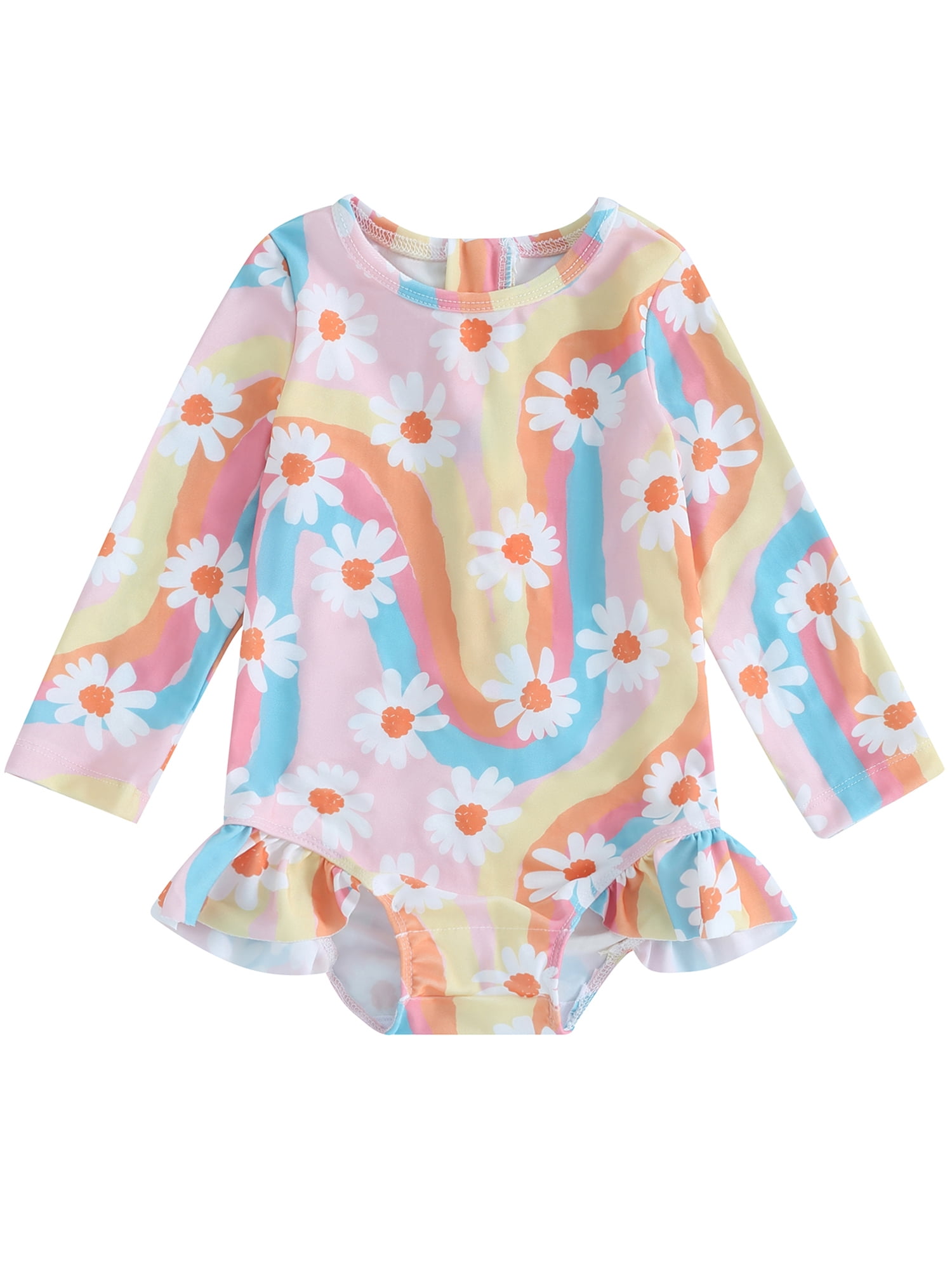 Mevireiy Little Girs Rash Guard Swimsuit Long Sleeve Daisy Print ...