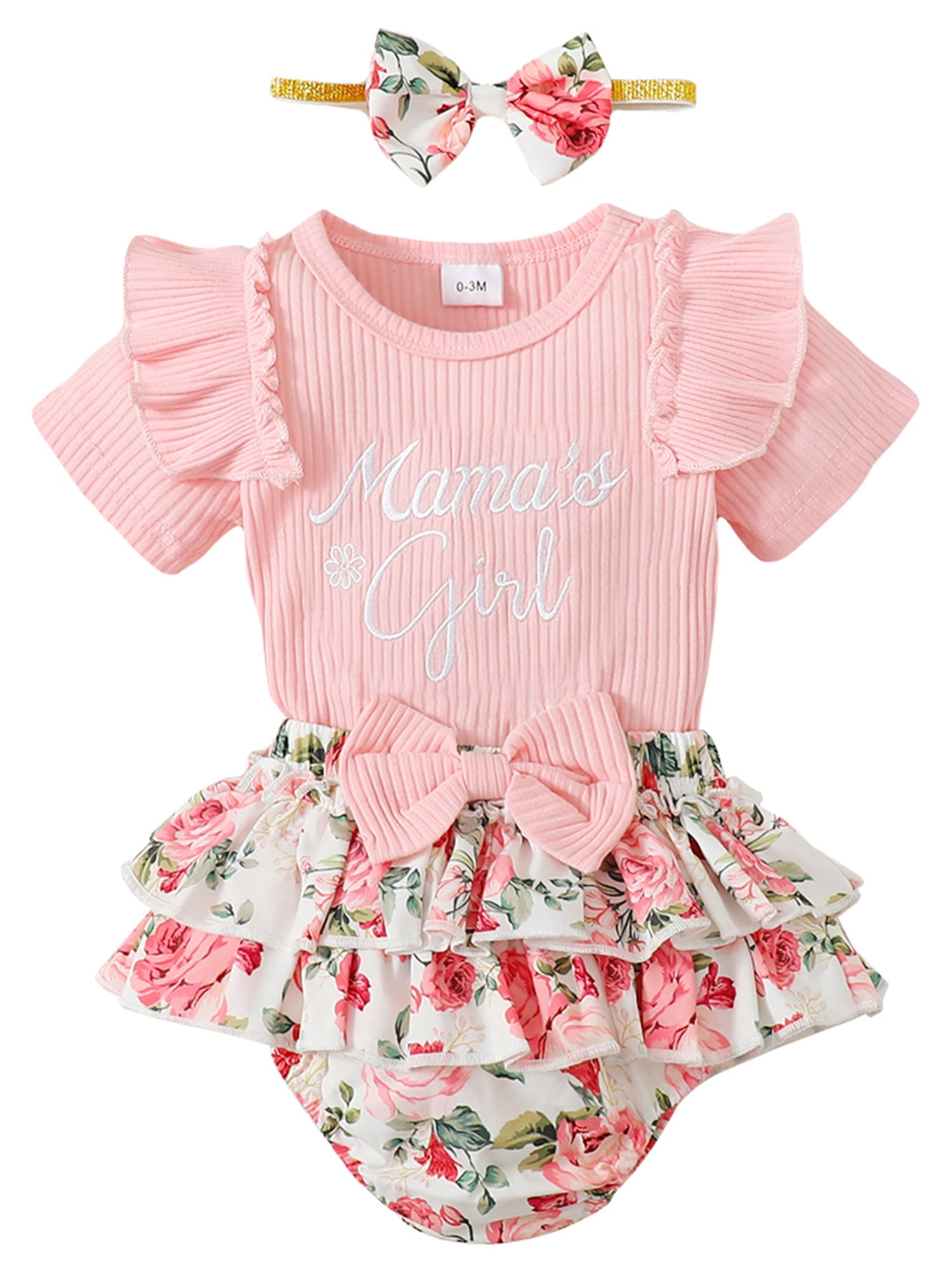 Mevireiy Mamas Girl Ribbed Knit Romper Floral Print High Waist Bloomer ...