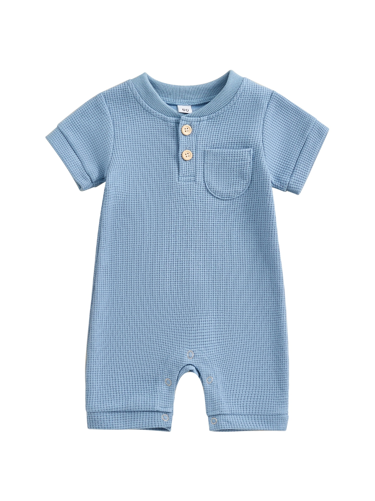 Mevireiy Newborn Baby Boy Waffle Knit Jumpsuit Short Sleeve Solid Color Button One Piece Romper ...