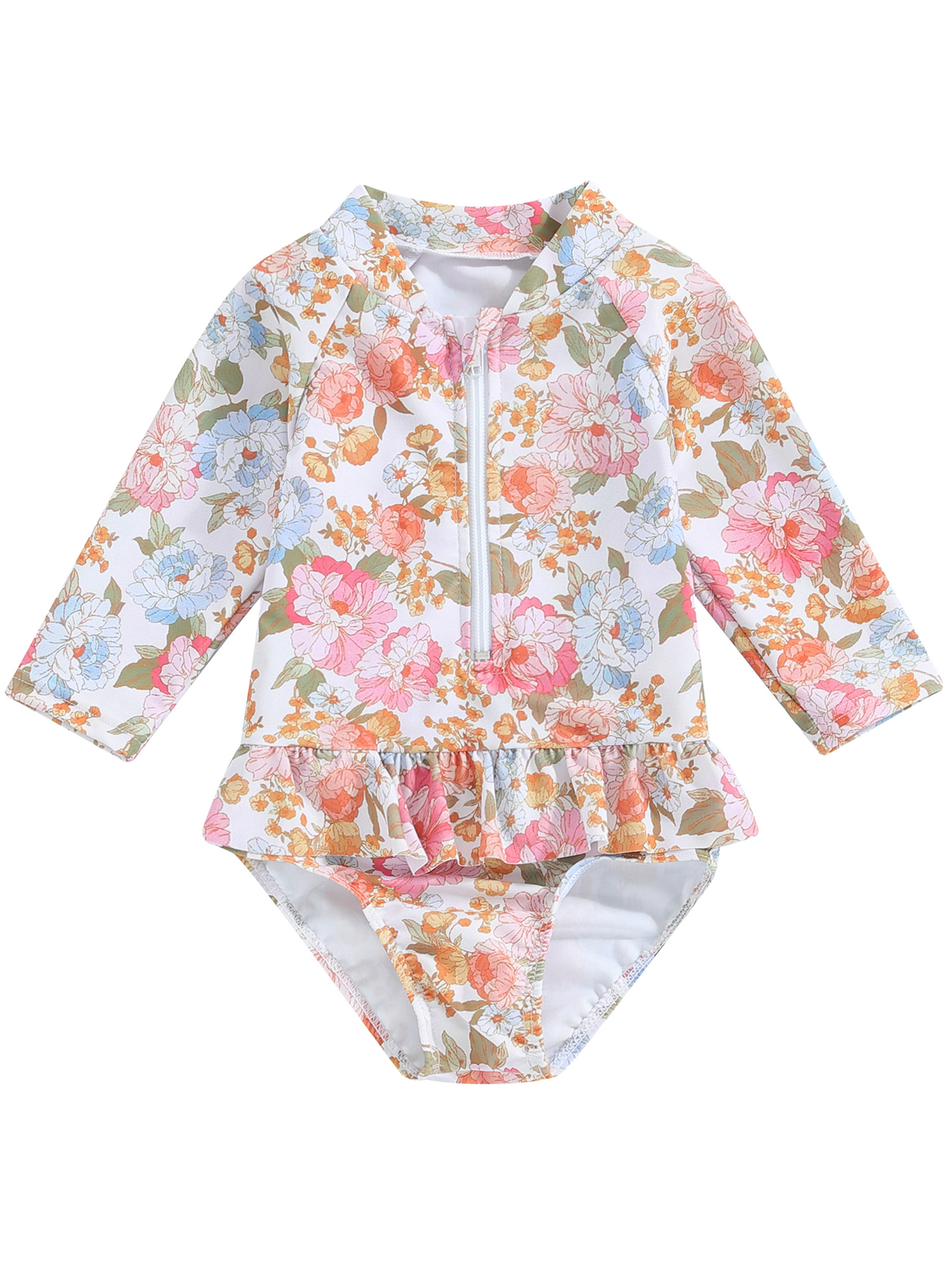 Mevireiy Toddle Girls Rash Guard Swimsuit Long Sleeve Zip Up Floral Print Bikini Swimwear,Gold,3 ...