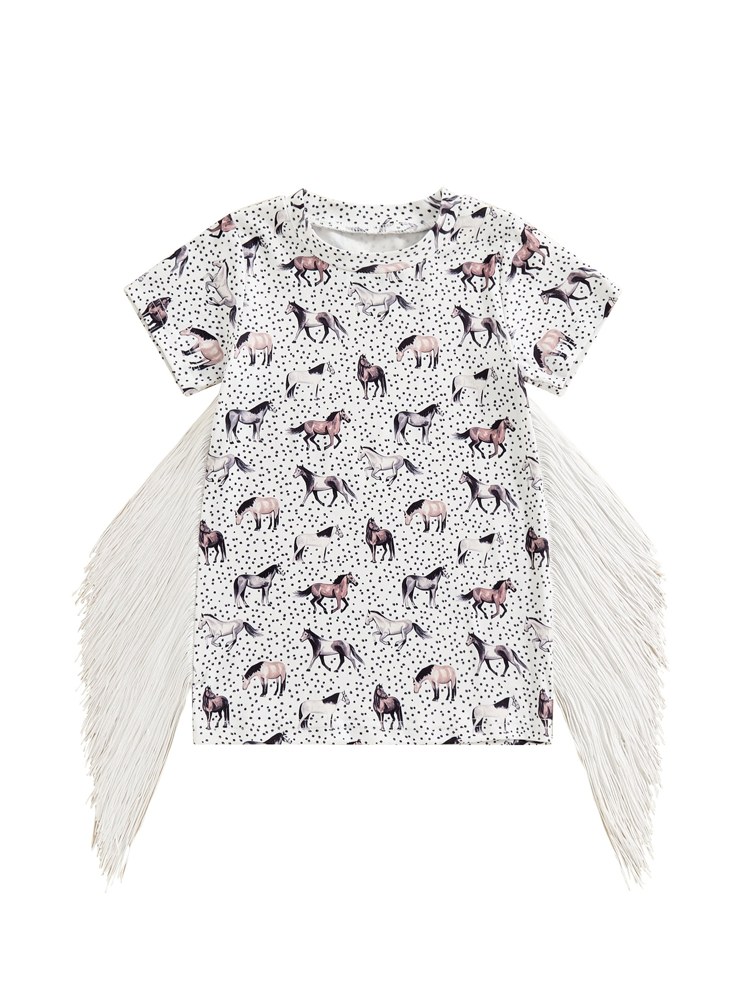 Mevireiy Toddler Baby Girl Western Dress Cow Print T Shirt Dress Boho Short Sleeve Fringe ...