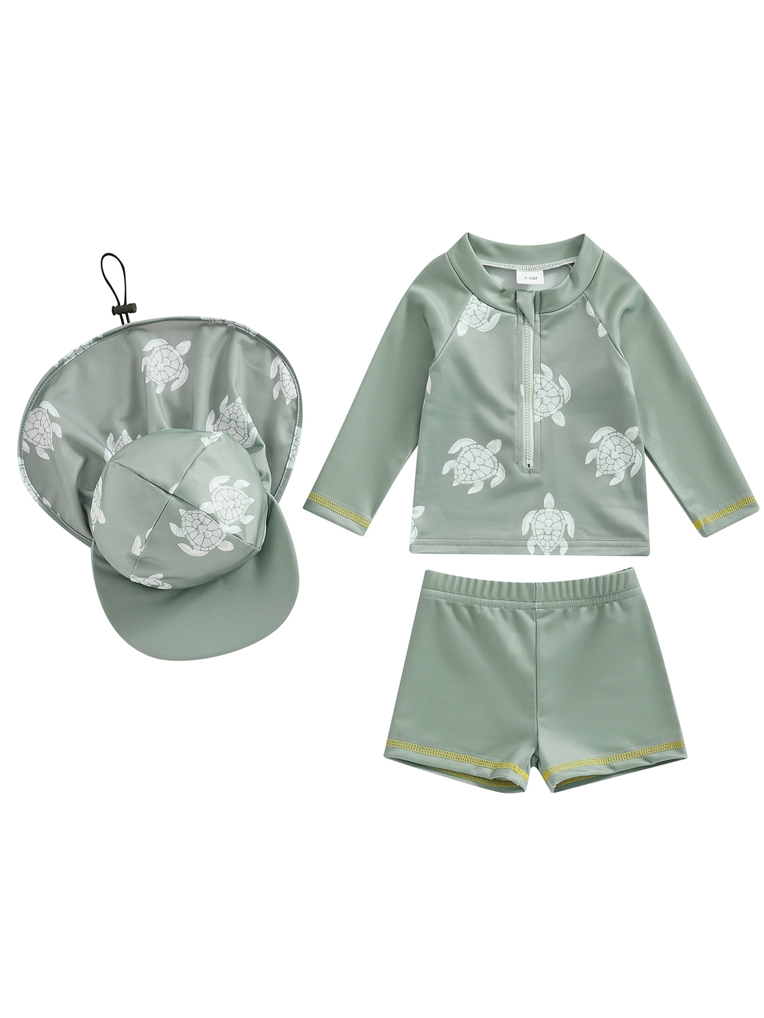 Mevireiy Toddler Boys Swimsuit Turtle Print Rash Guard Tops Shorts Hat ...