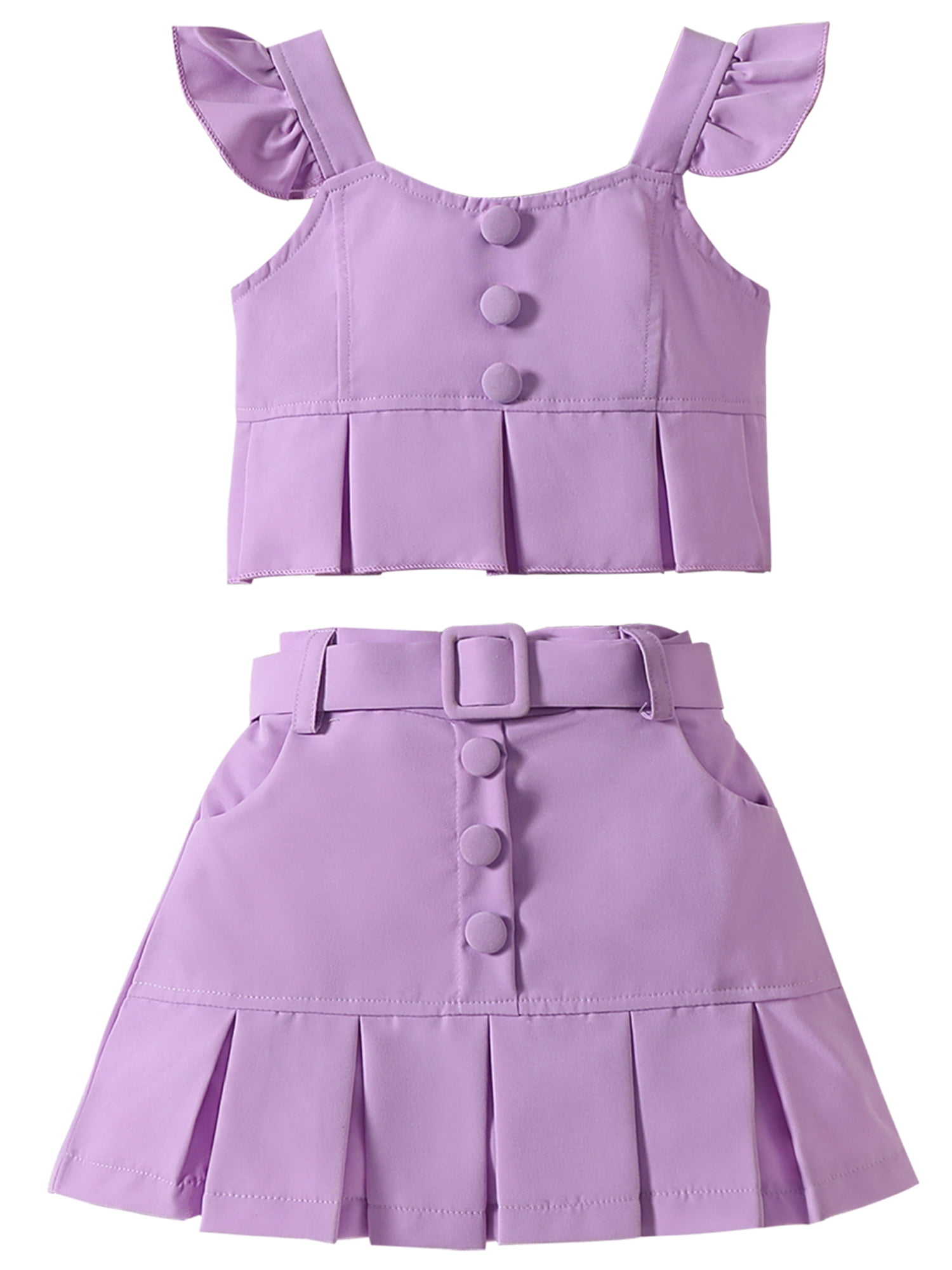 Mevireiy Toddler Girl Halter Crop Tops Elastic Waist Button Pleated ...