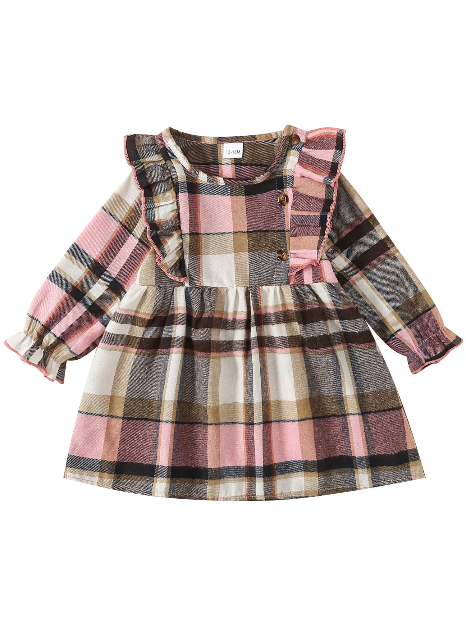 Mevireiy Toddler Girl Plaid Dress Casual A-line Ruffle Long Sleeve ...