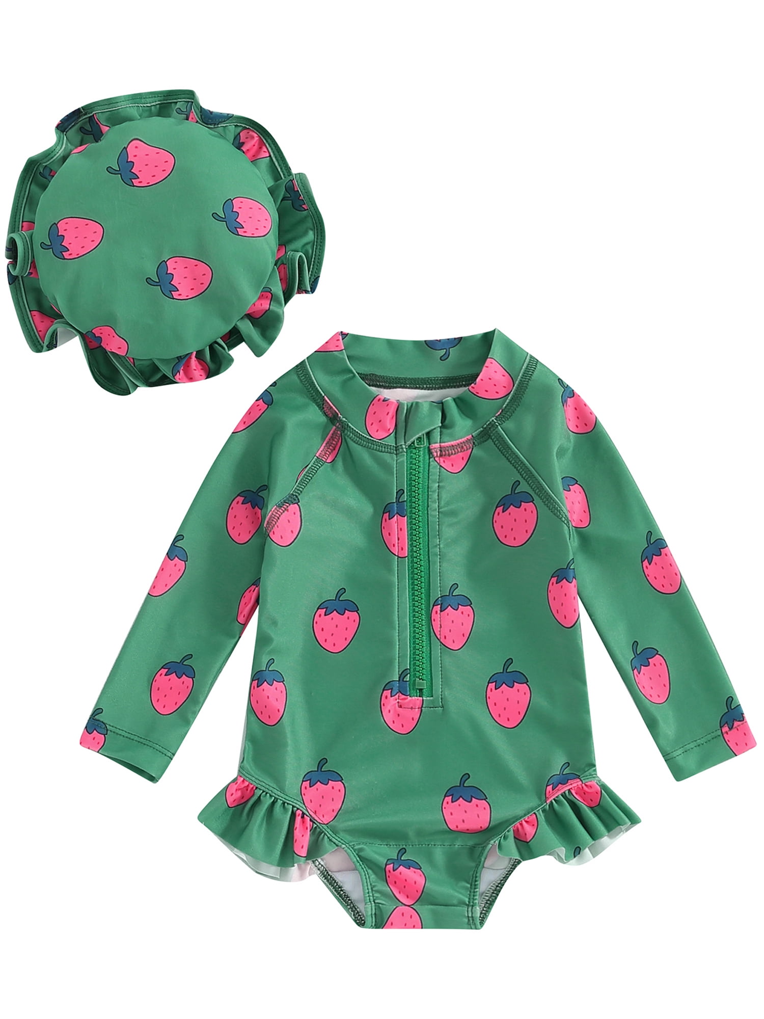 Mevireiy Toddler Girl Rash Guard Swimsuit Long Sleeve Floral Zipper One Piece Swimwear,Green,2-3 ...