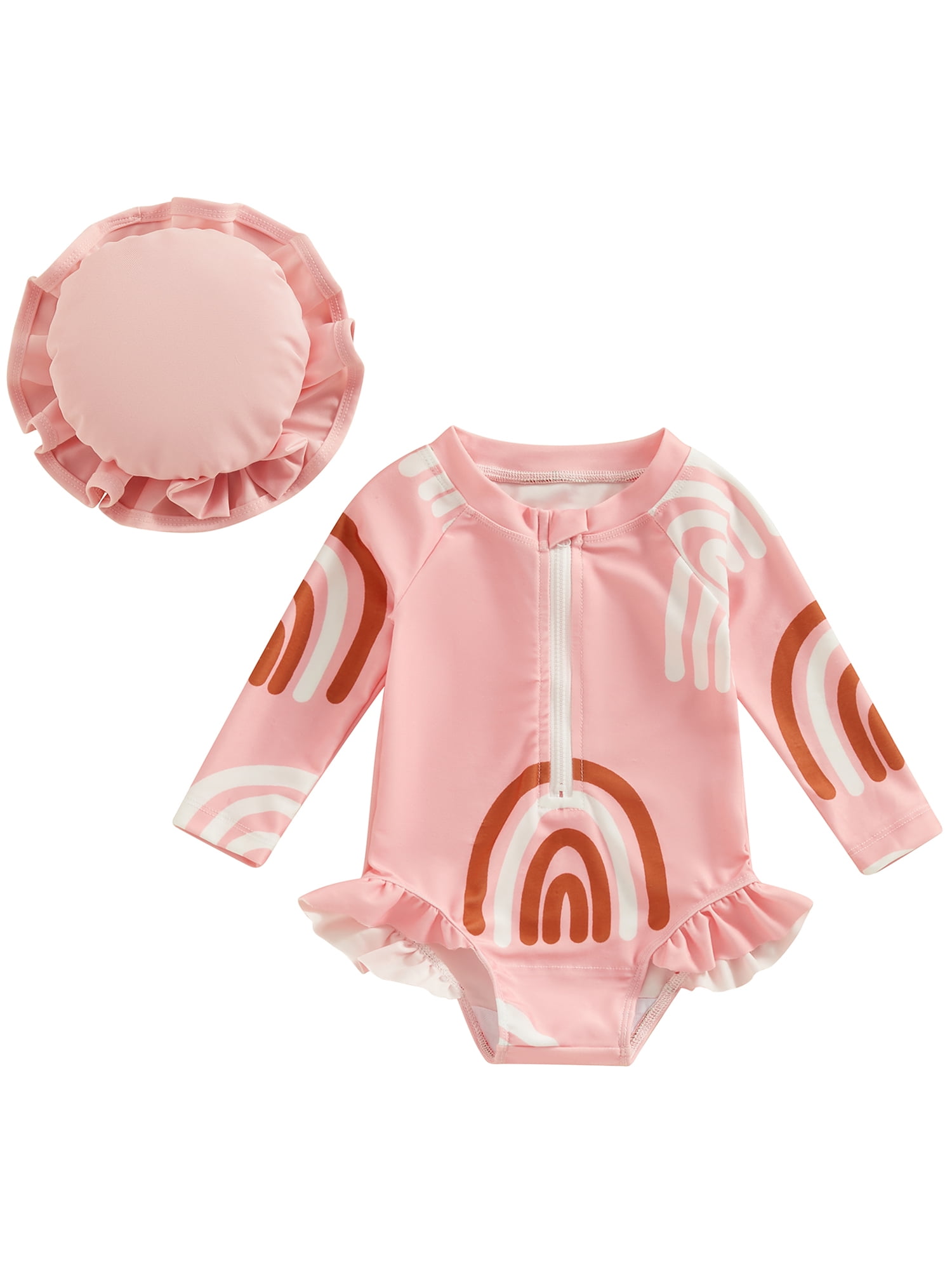 Mevireiy Toddler Girl Rash Guard Swimsuit Long Sleeve Floral Zipper One Piece Swimwear,Pink,2-3 ...