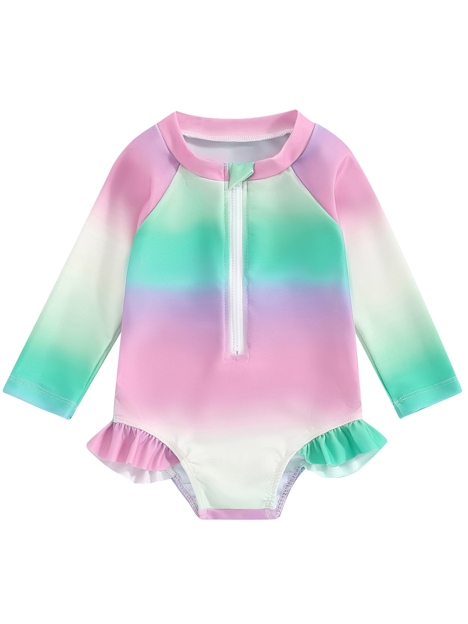 Mevireiy Toddler Girl Rash Guard Swimsuit Long Sleeve Zipper Bikini Swimwear Bathing Suit,Green ...