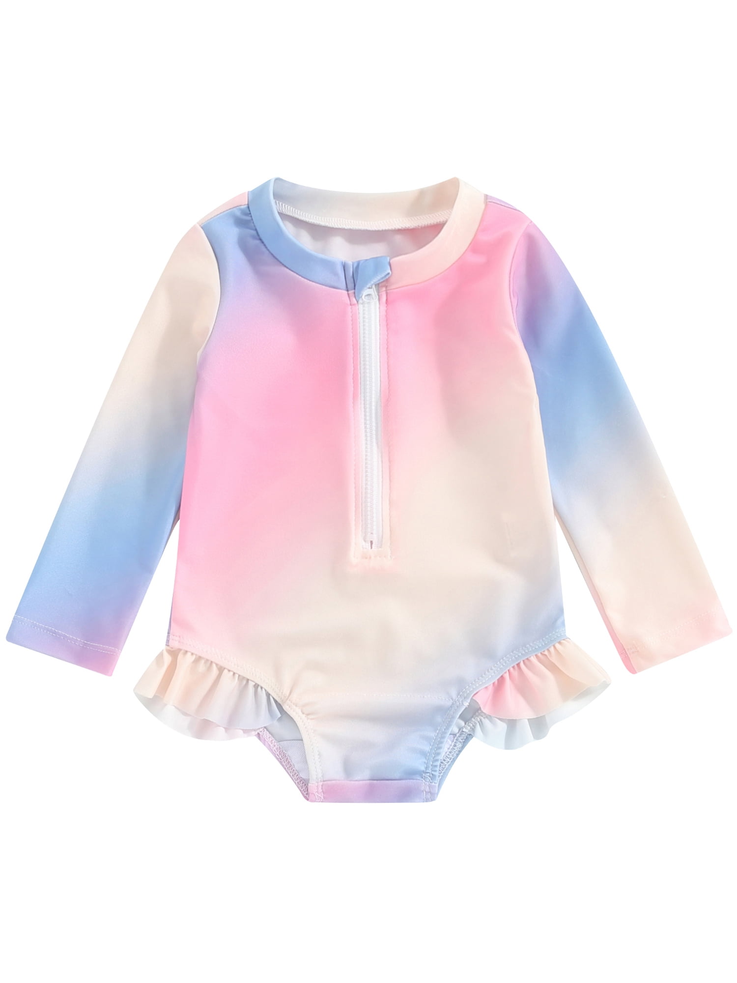 Mevireiy Toddler Girl Rash Guard Swimsuit Long Sleeve Zipper Bikini Swimwear Bathing Suit,Pink,2 ...