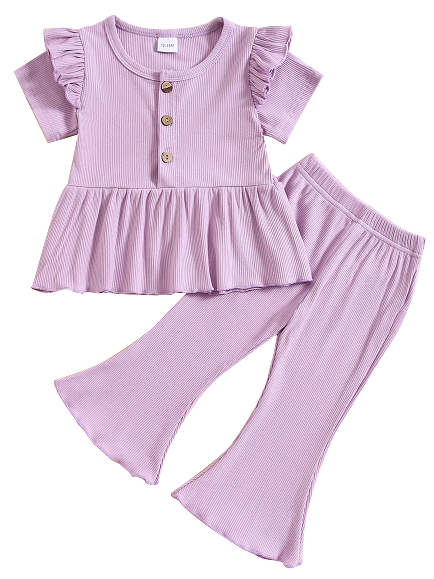 Mevireiy Toddler Girl Ribbed Knit Outfits Ruffe Button Shirt Dress ...