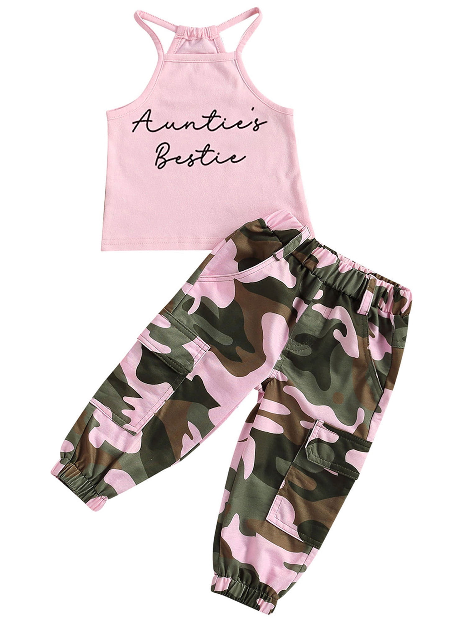 Mevireiy Toddler Girls Aunties Bestie Print Halter Camisole Tops ...